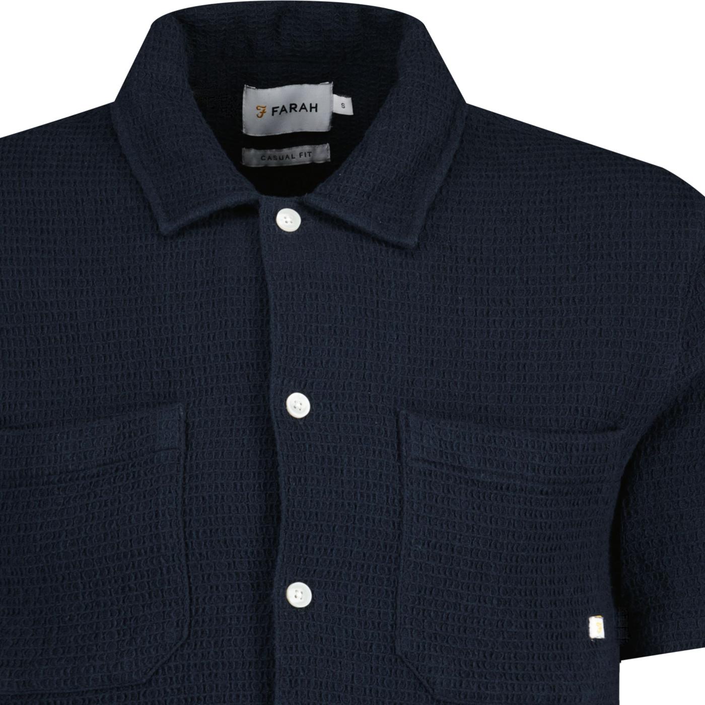 Farah Vintage Astro Waffle Textured Double Weave Shirt in Navy