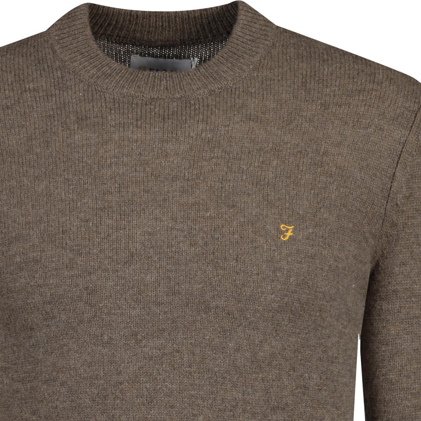 Farah Birchall Men's Pure Wool Crew Neck Jumper Taupe Sand