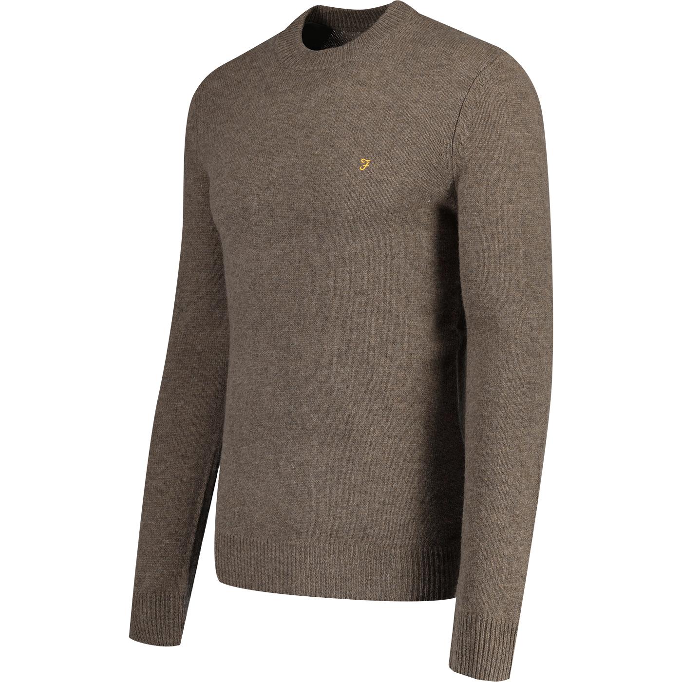 Farah Birchall Men's Pure Wool Crew Neck Jumper Taupe Sand