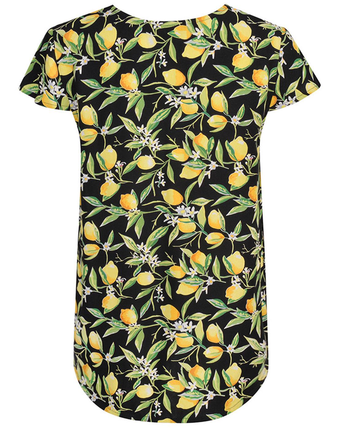 FEVER Retro Lemon Blosson V-Neck Summer Top in Black