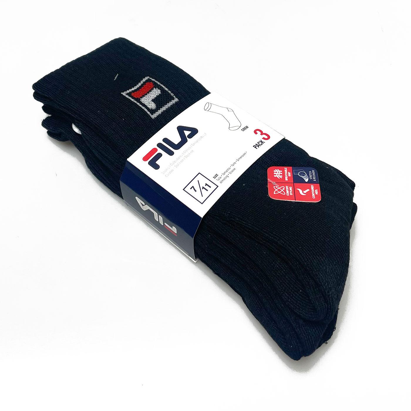 Fila Vintage 3 Pack GOAT Classic Crew Branded Socks in Black