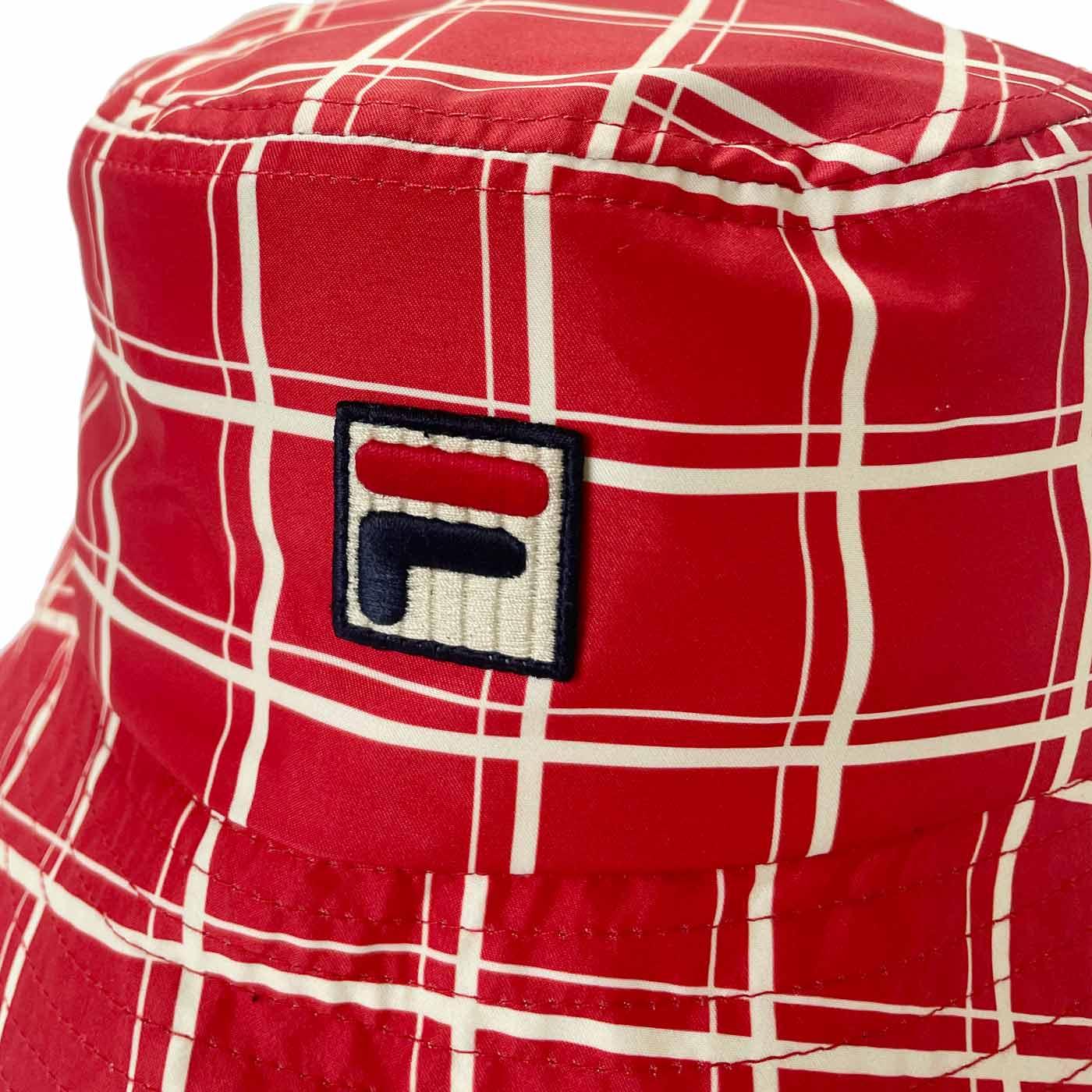 Fila Vintage Oscar 90s Check Print Bucket Hat in Red Gardenia
