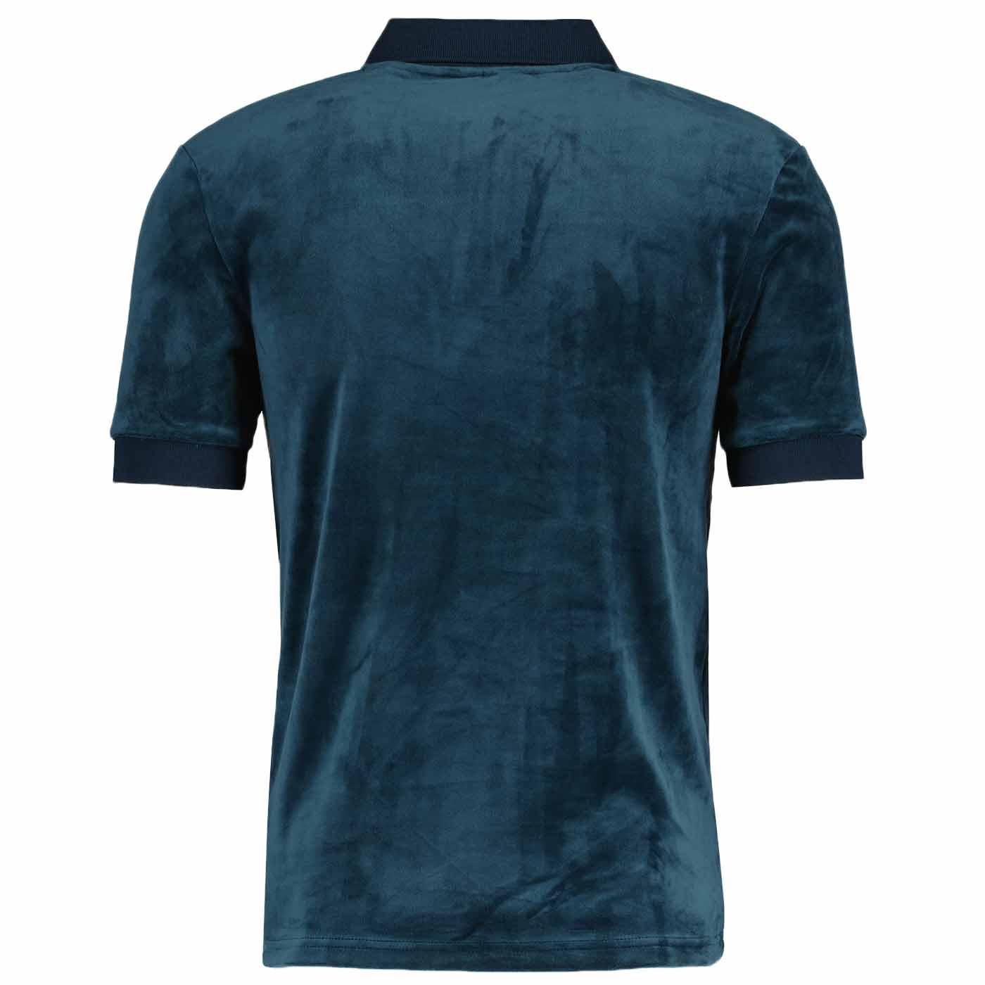 Devon Fila Vintage Retro 70's Velour Polo in Dark Teal
