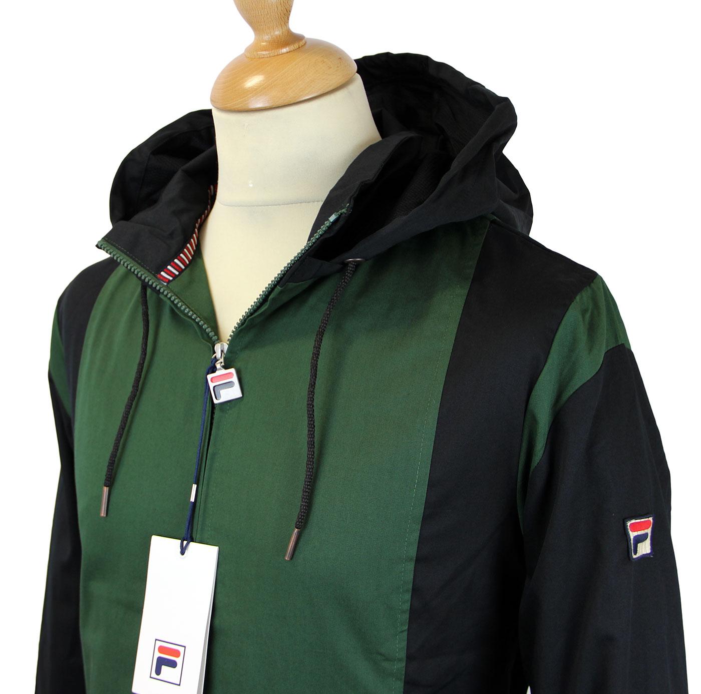 FILA VINTAGE Pirlo Retro 80s Indie Hooded Jacket in Black/Green