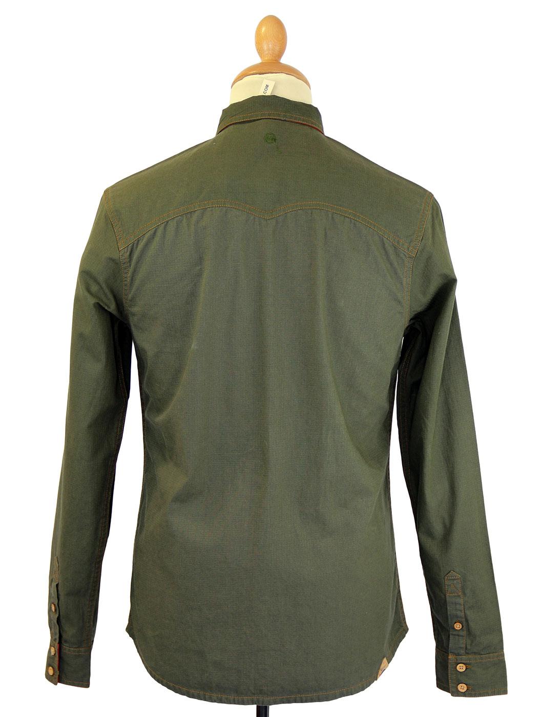 FLY53 Wraith Retro Indie Mod Military Rip Stop Shirt in Olive