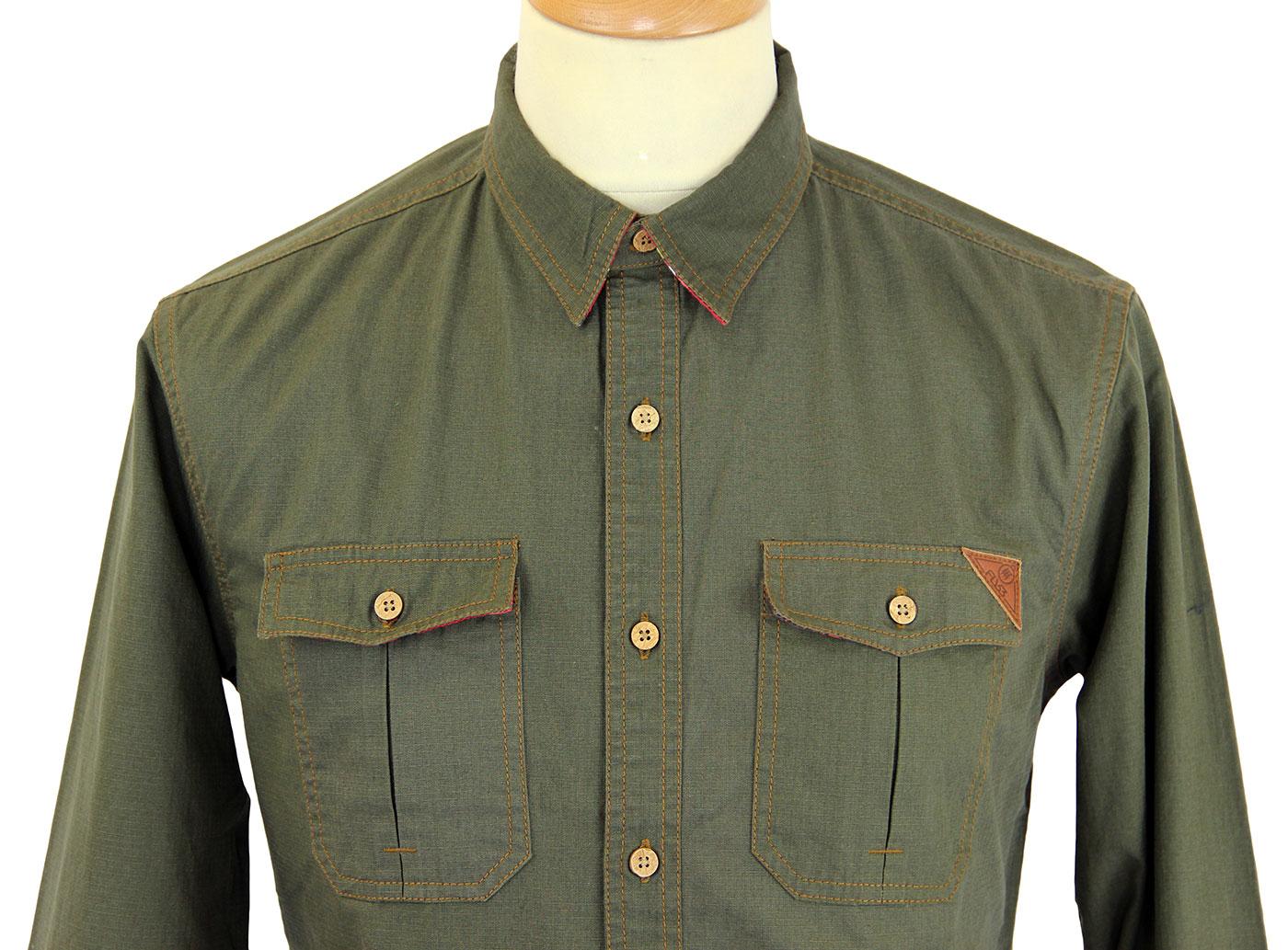 FLY53 Wraith Retro Indie Mod Military Rip Stop Shirt in Olive