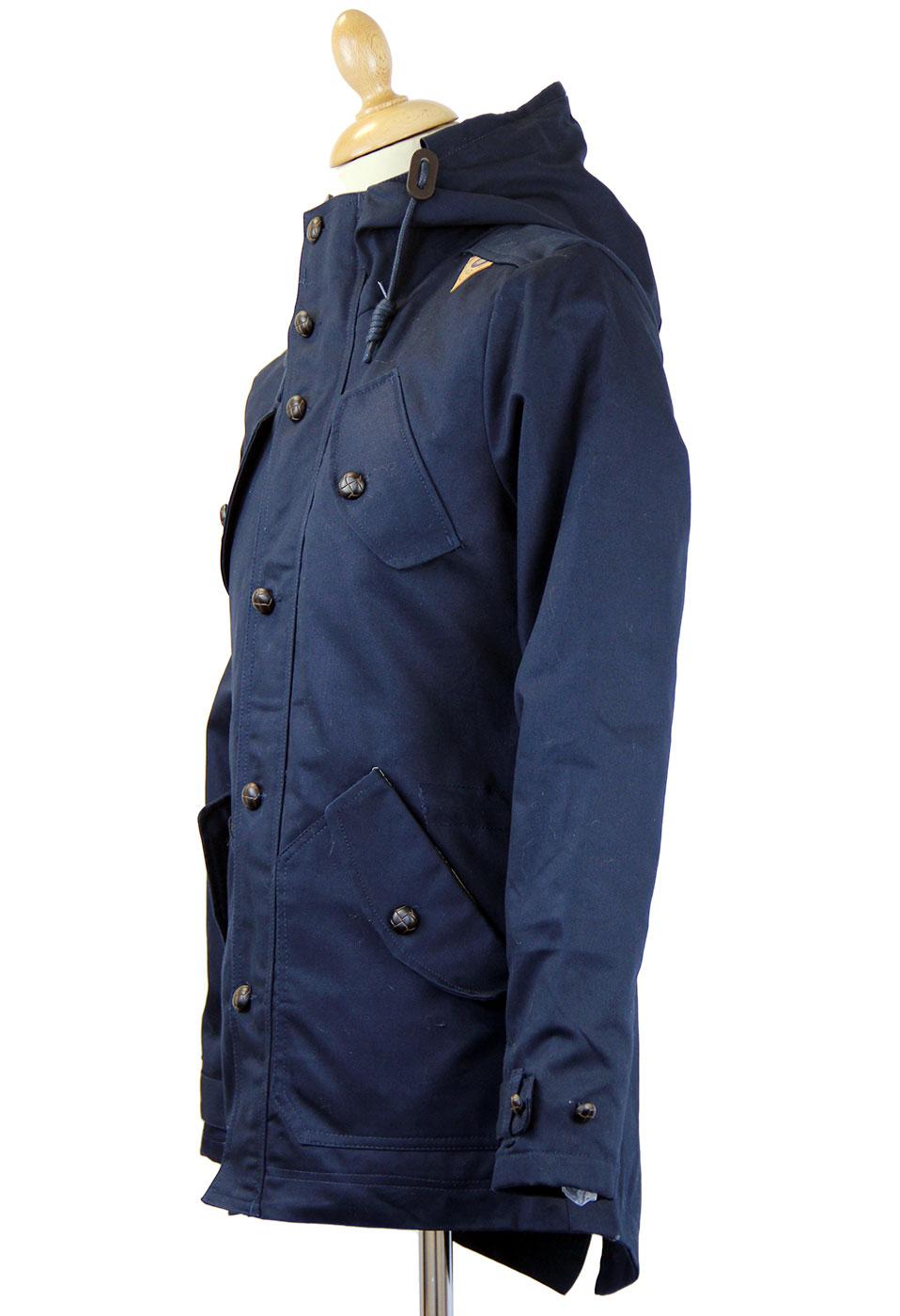 FLY53 Burton Retro Indie Mod Hooded Casual Parka Jacket Midnight