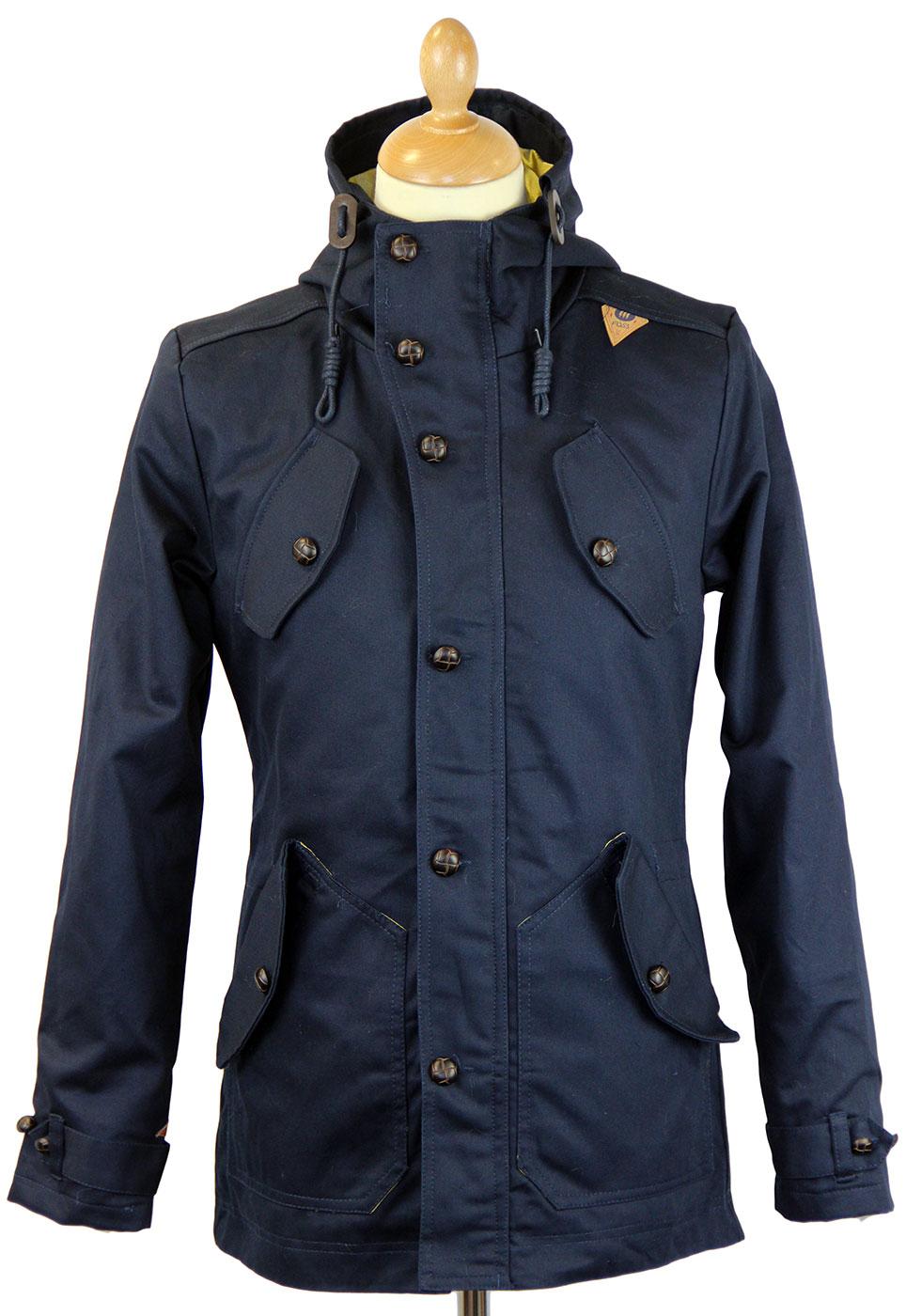 FLY53 Burton Retro Indie Mod Hooded Casual Parka Jacket Midnight