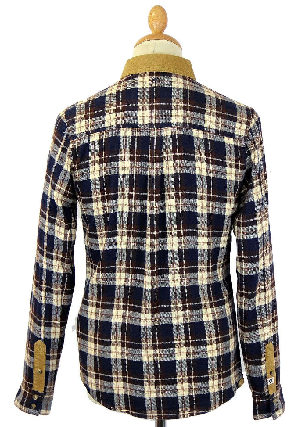 FLY53 Heathwood Retro Indie Mod Cord Collar Check Shirt