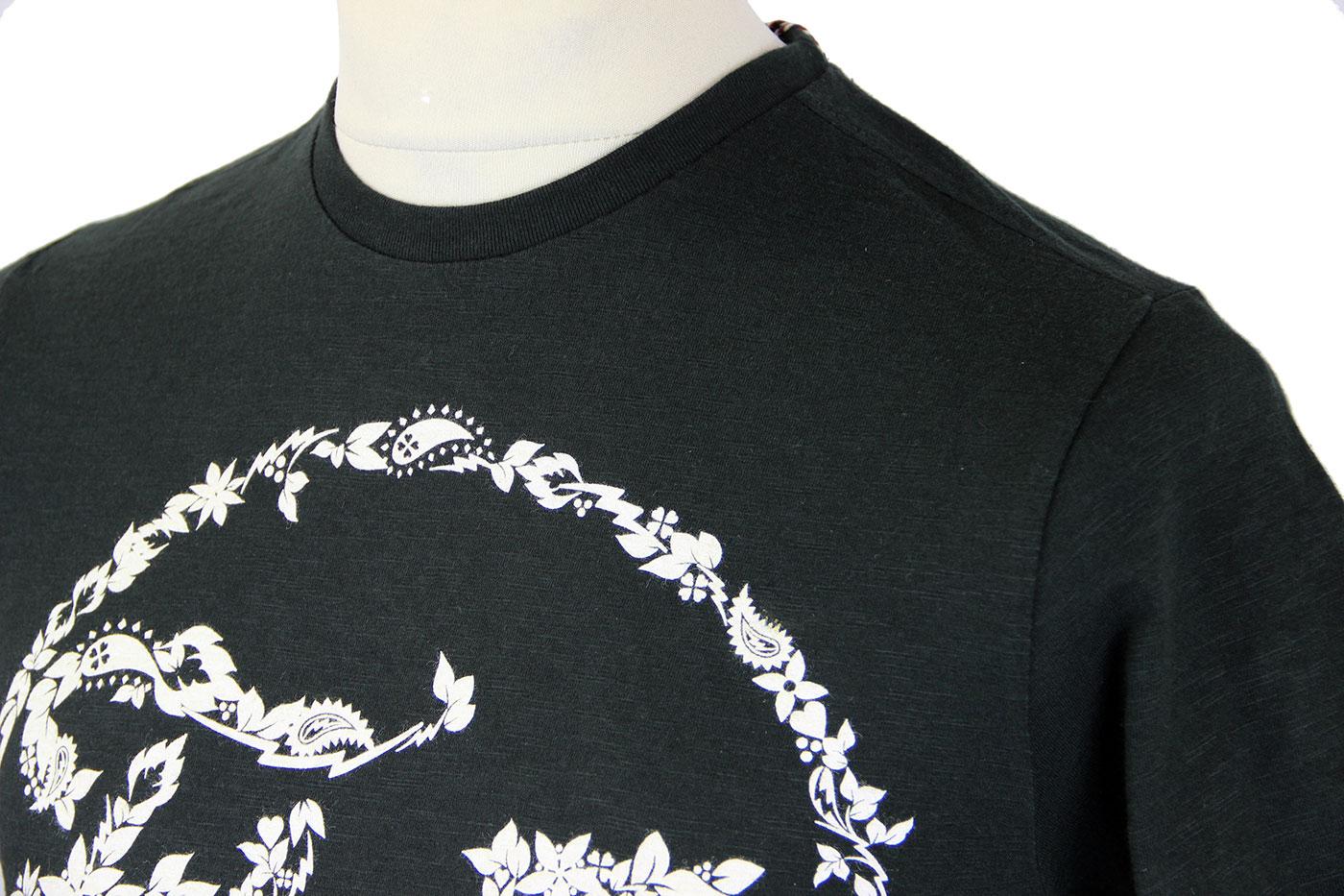 FLY53 Tense Retro 70s Indie FLoral Motif T-Shirt in Washed Black