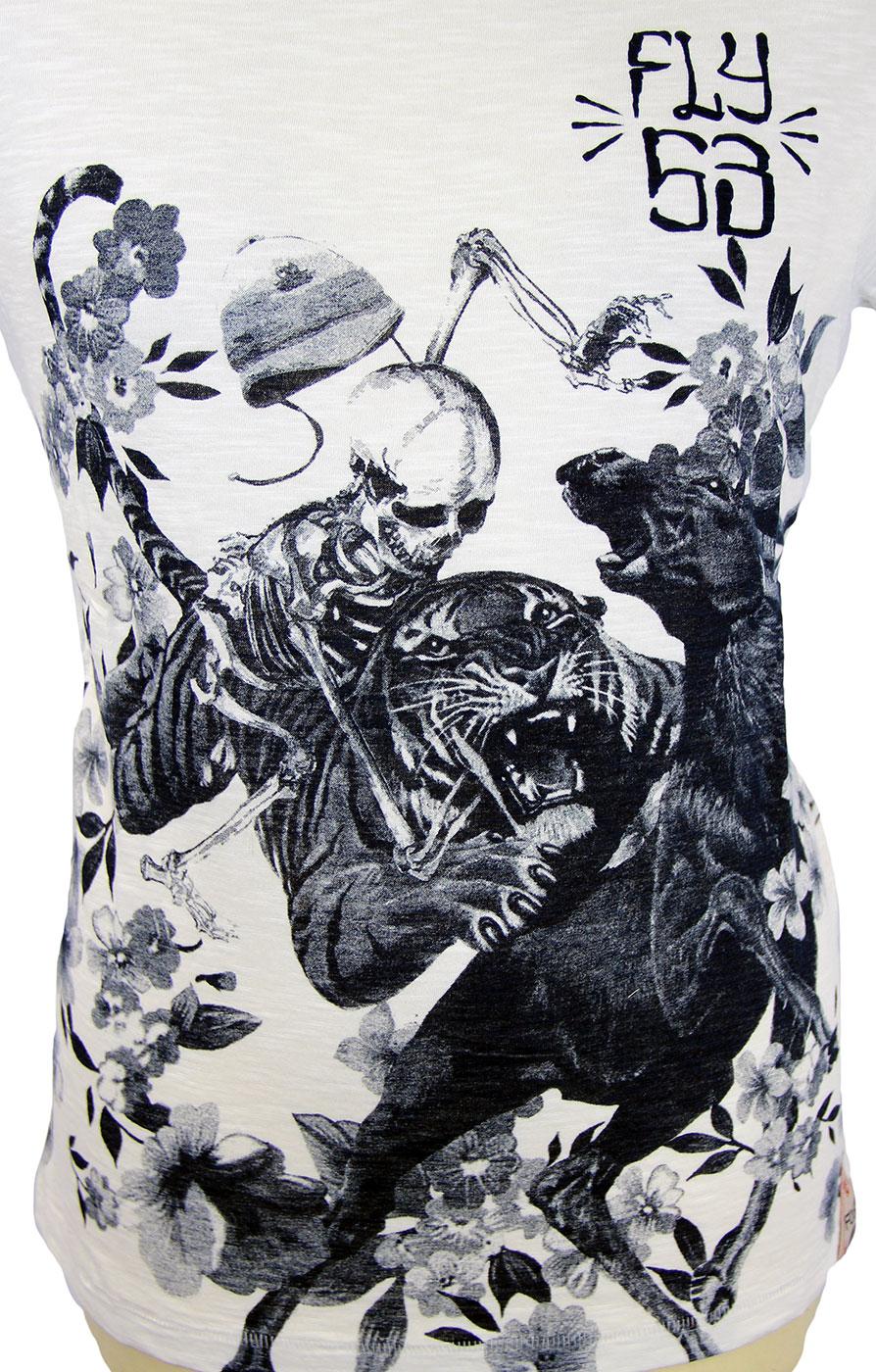 FLY53 Jungle Fever Retro 70s Indie Monotone Tiger Print T-shirt