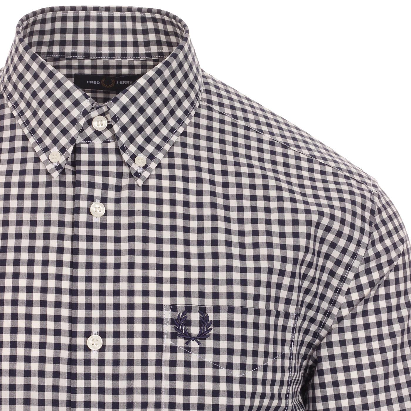 FRED PERRY Long Sleeve Gingham Check Shirt Carbon Blue