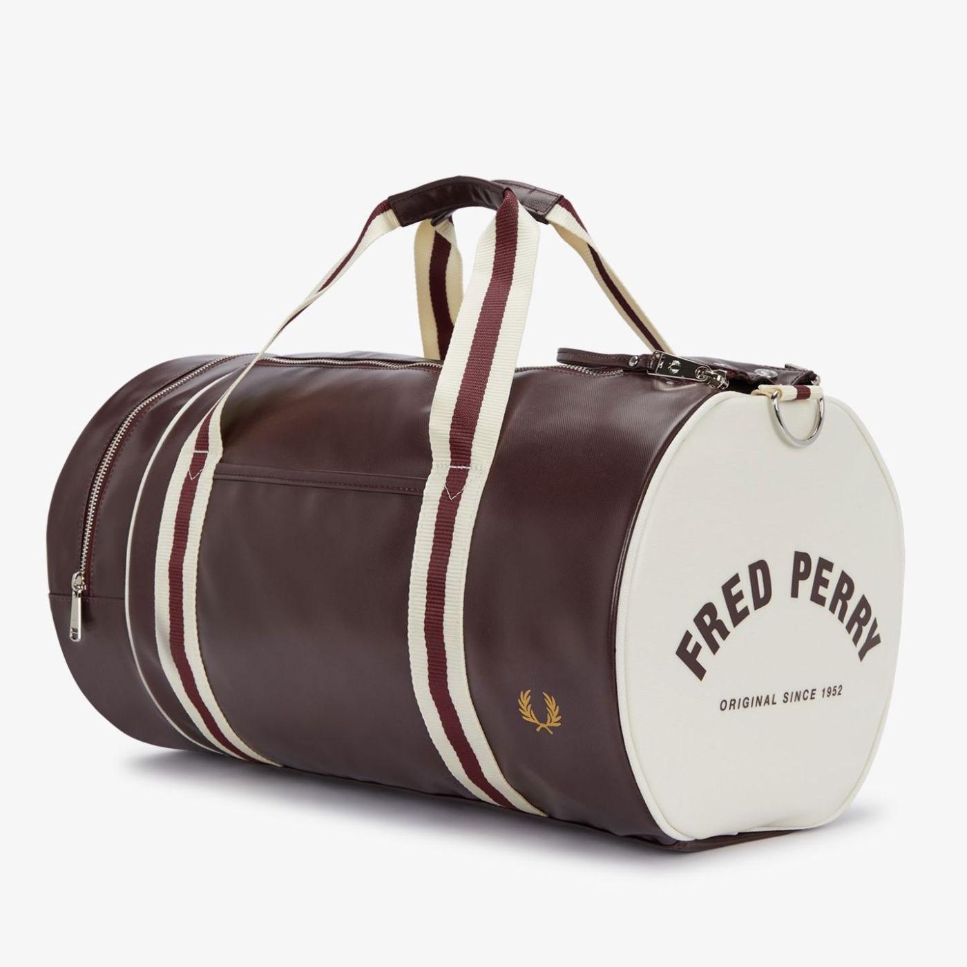 Fred Perry Classic Barrel Branded 70s Sports Bag Oxblood/Ecru