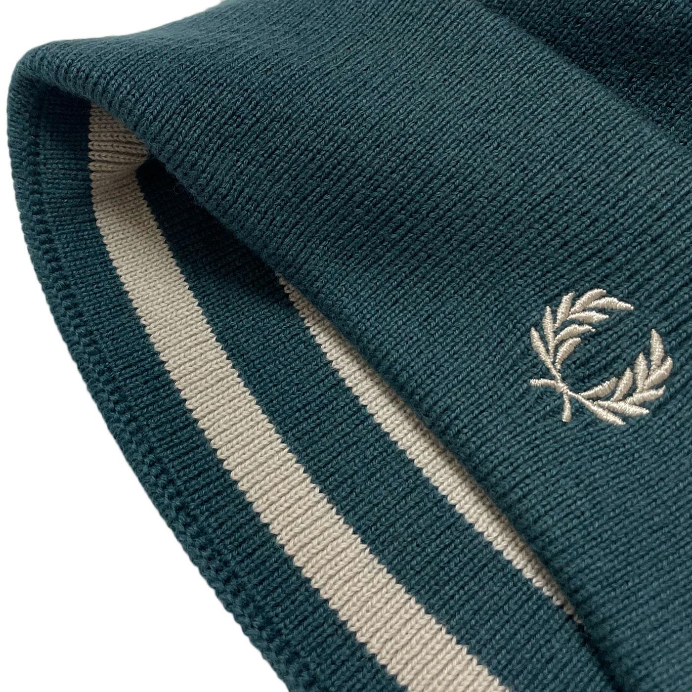 Fred Perry Merino Wool Retro Fold Over Beanie Petrol Light Oyster