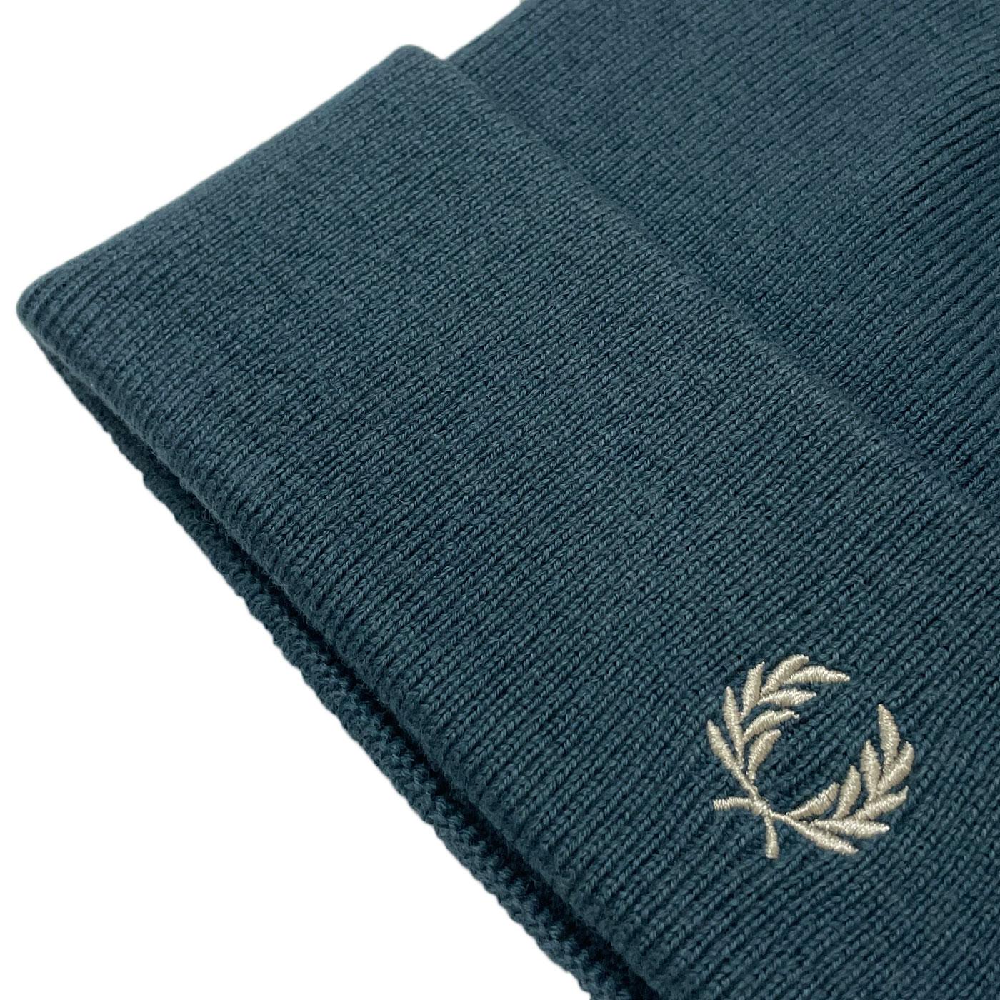 Fred Perry Merino Wool Retro Fold Over Beanie Petrol Light Oyster