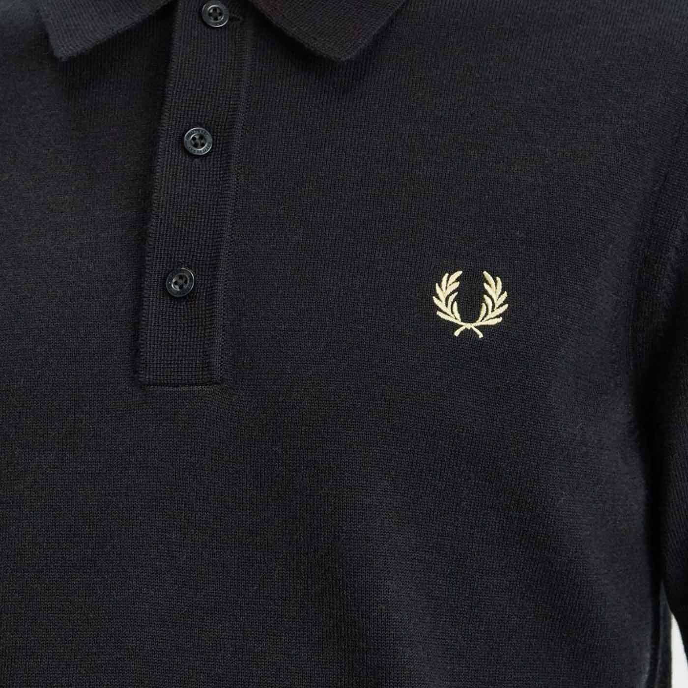 Fred Perry Merino Blend Knitted Retro Mod Polo Shirt in Black