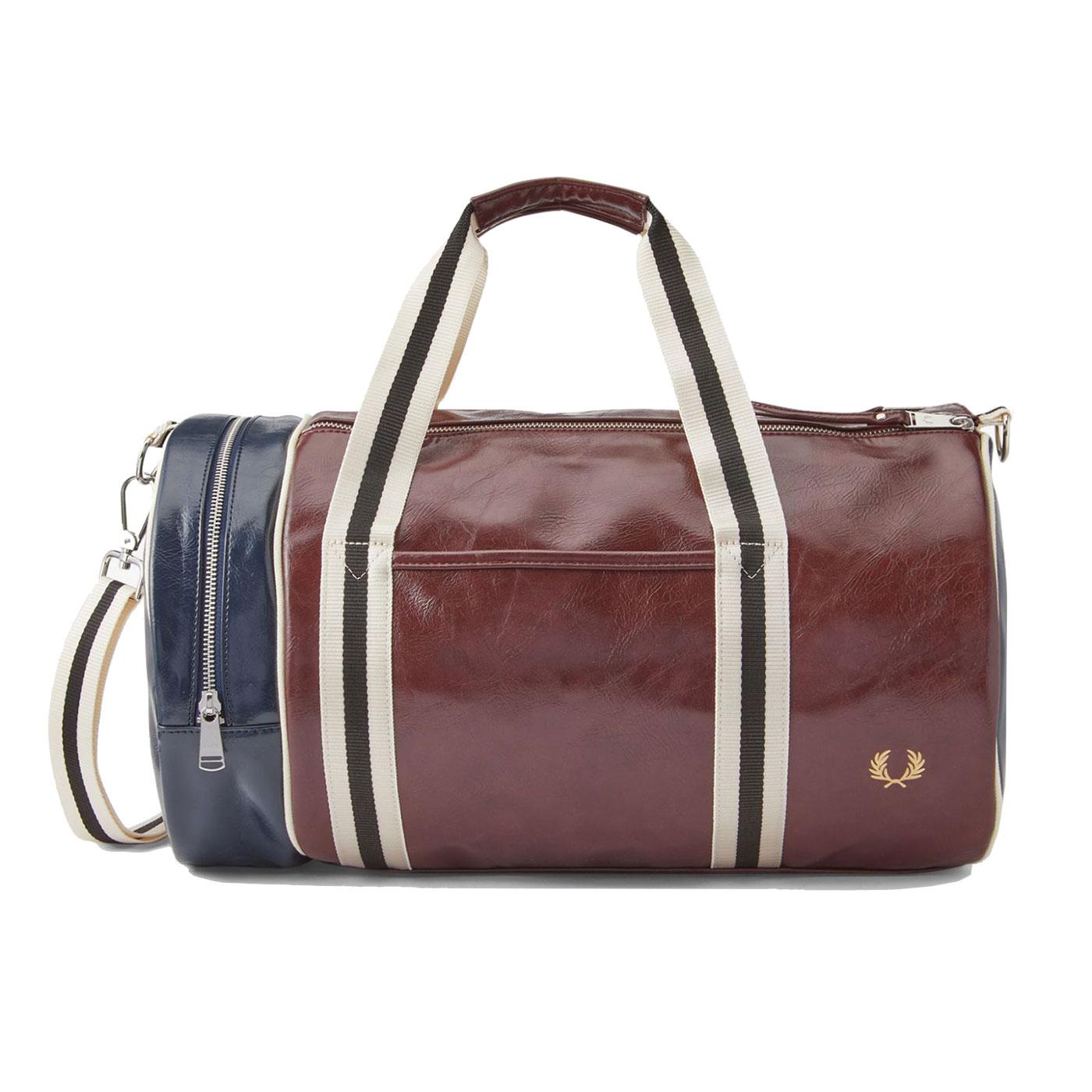 FRED PERRY Retro Colour Block Barrel Bag in Port/Navy