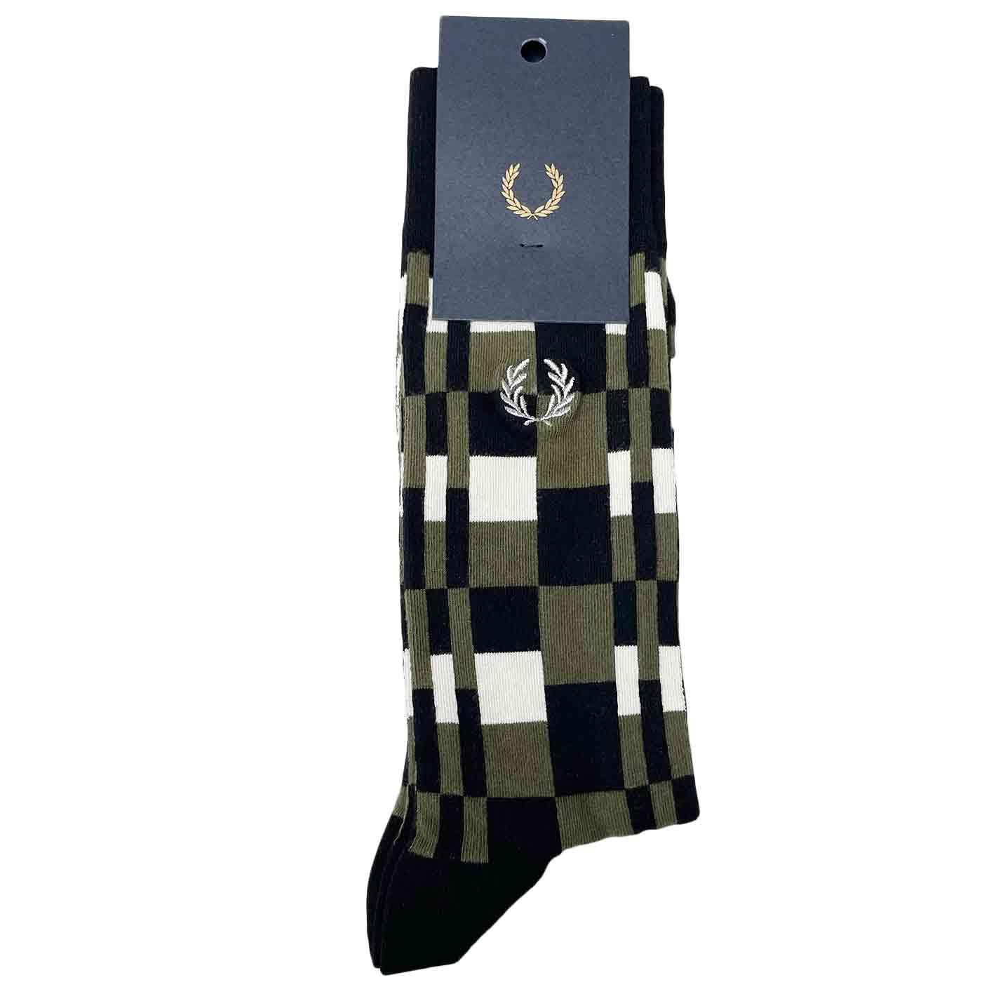 Fred Perry Men's Glitch Print Check Brushed Crew Socks Black