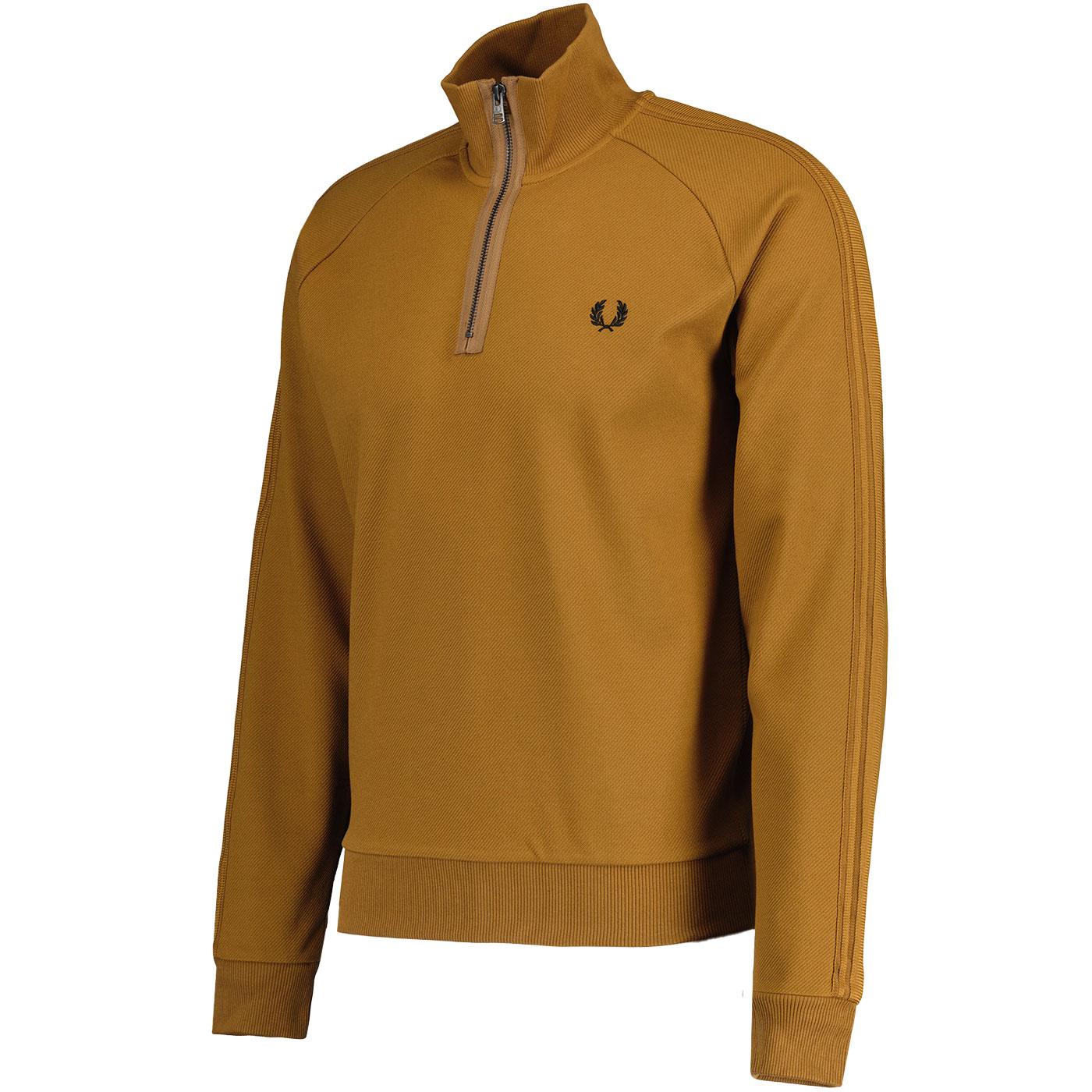 Fred PERRY Retro Half Zip Taped Track Jacket in Dark Caramel