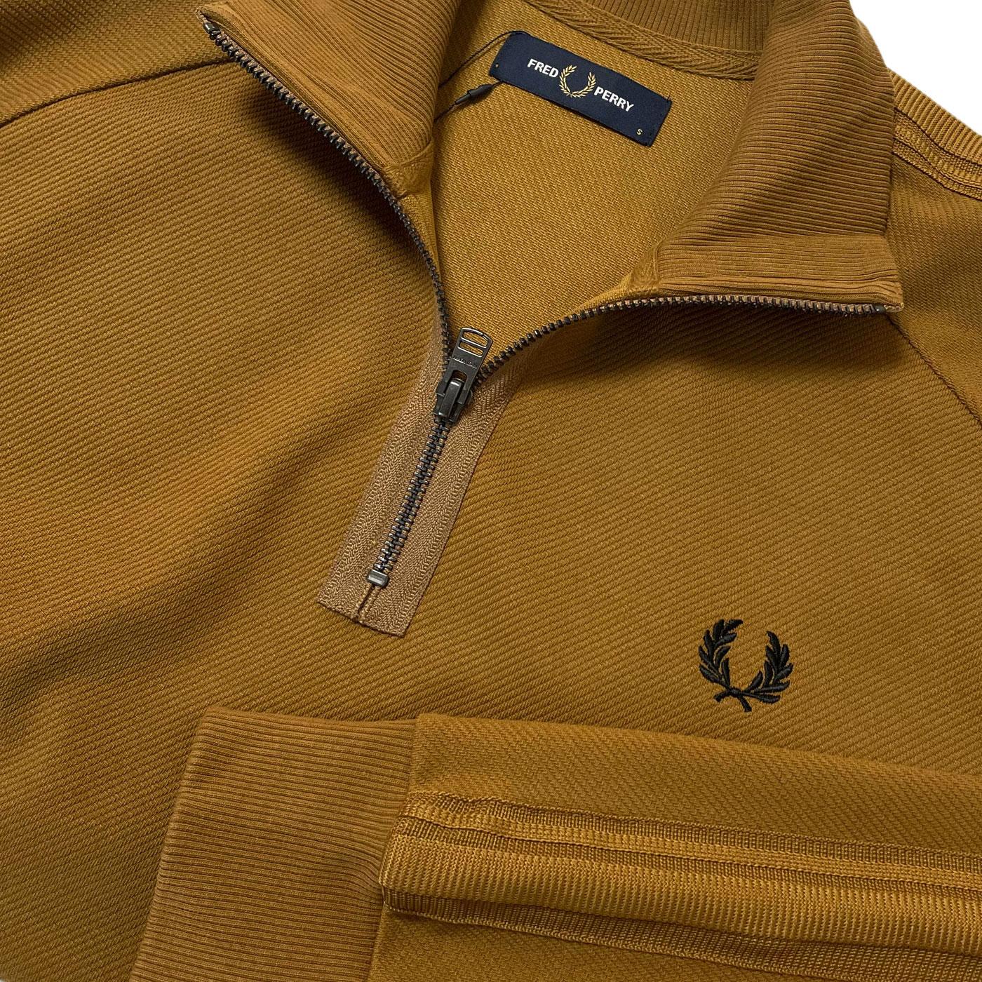 Fred PERRY Retro Half Zip Taped Track Jacket in Dark Caramel