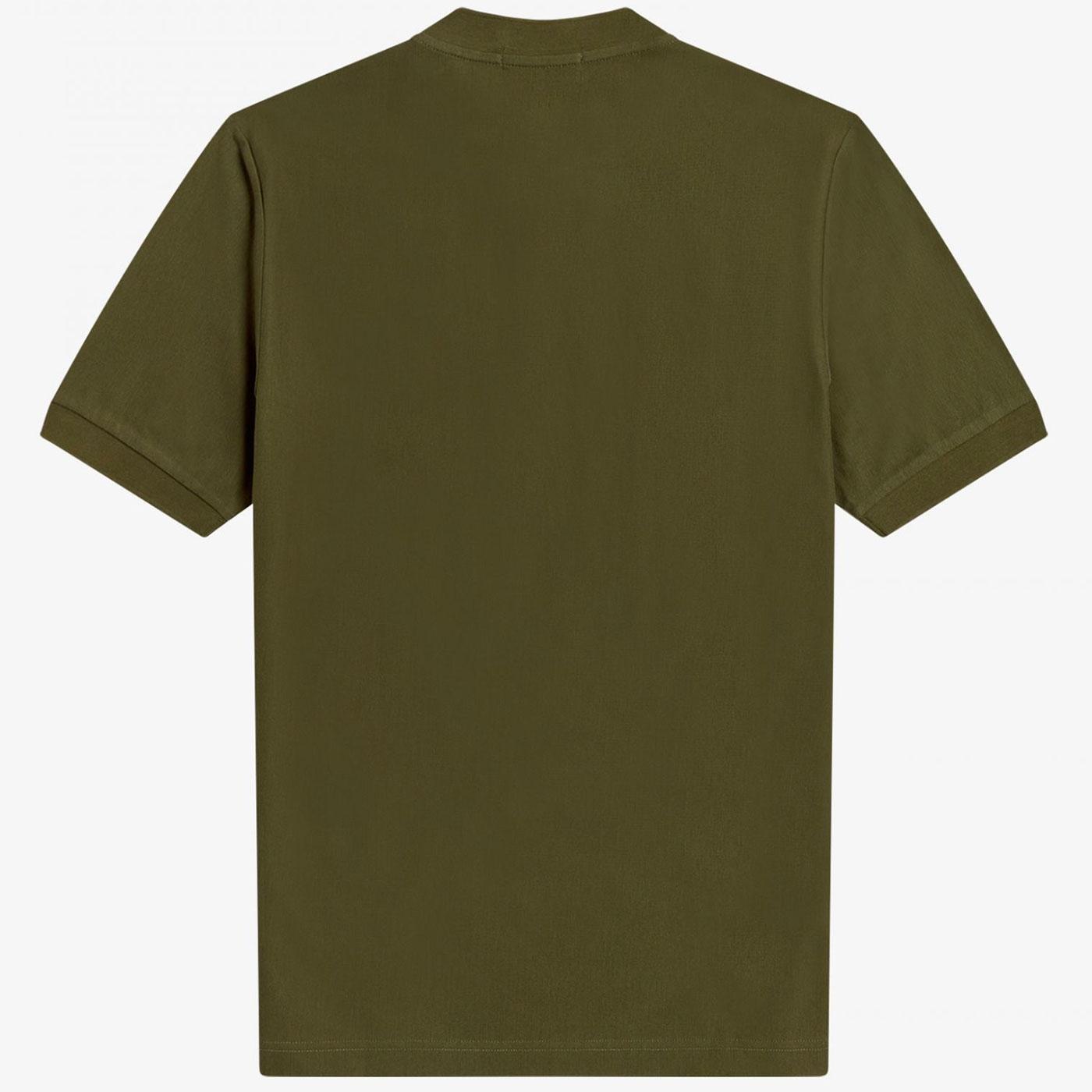 FRED PERRY Retro 80s Striped Henley Collar T-Shirt in Green