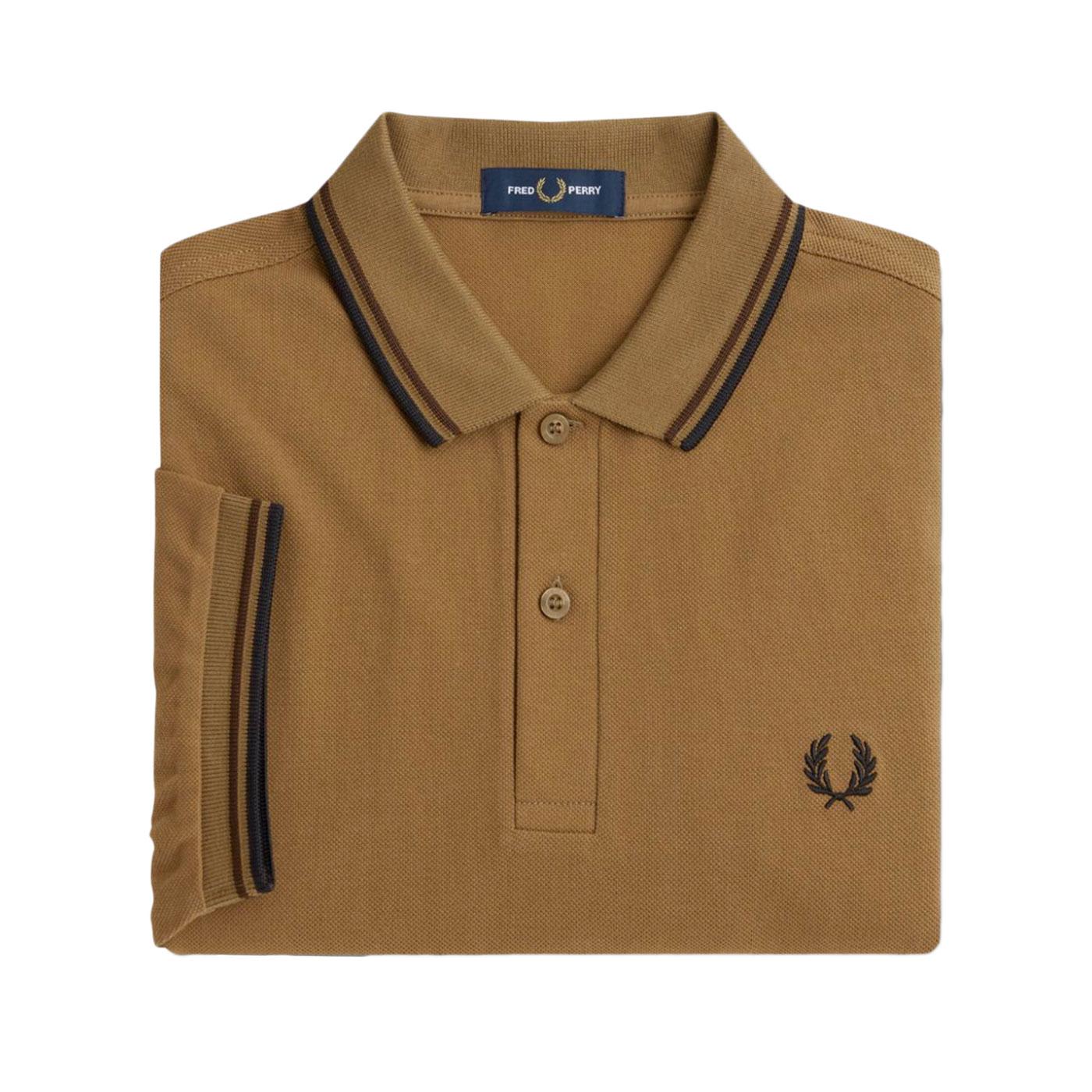 Fred Perry M3600 Mod Twin Tipped Polo Shirt in Stone Tobacco