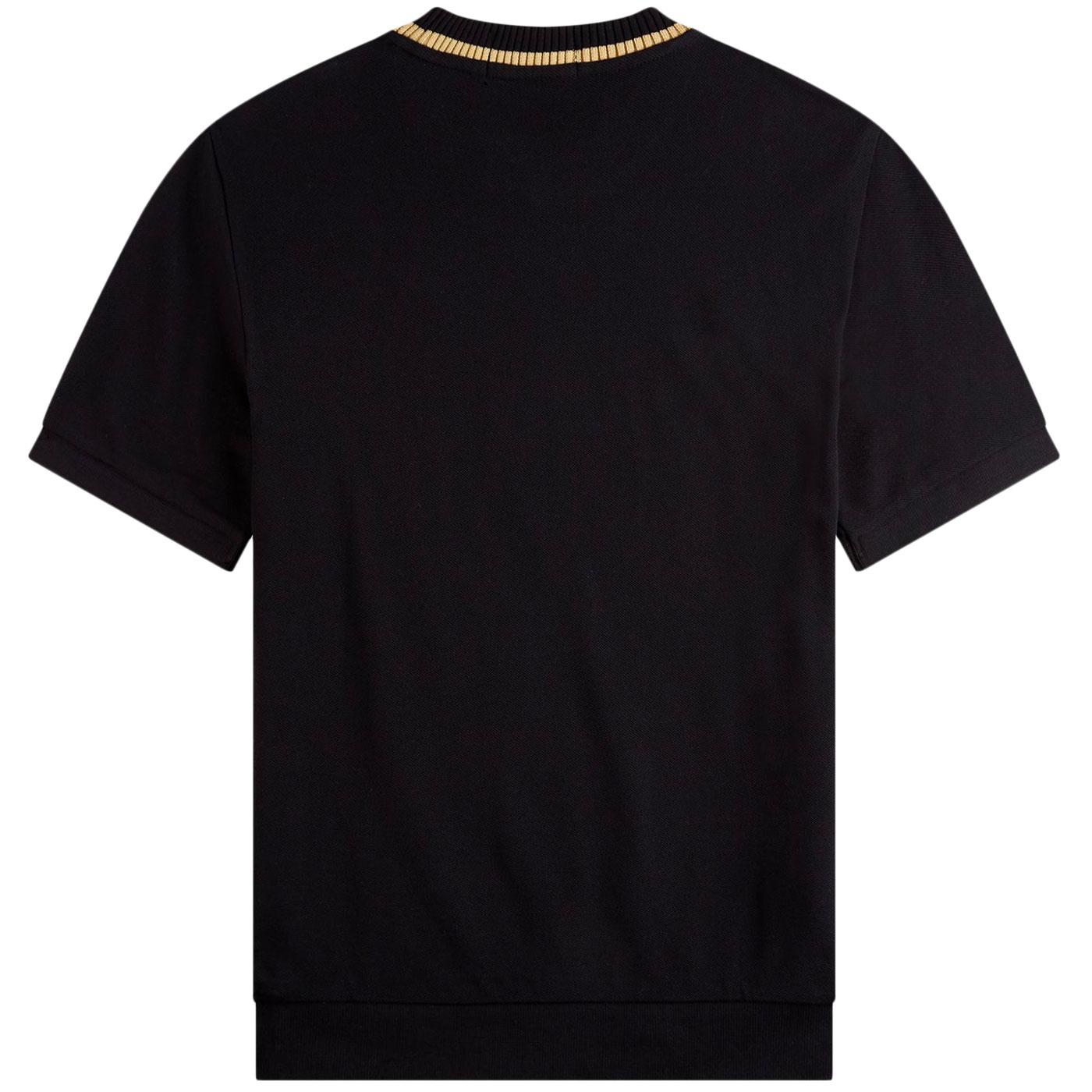 FRED PERRY Retro M7 Pique Tipped Crew Neck T-shirt in Black