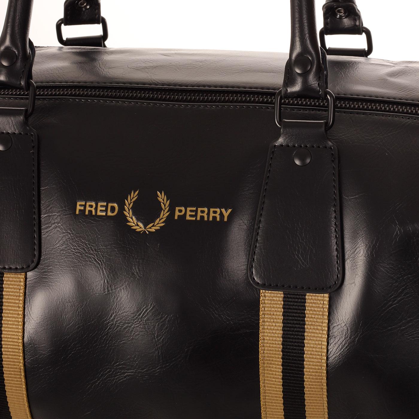 FRED PERRY Refined Webbing PU Barrel Bag in Black