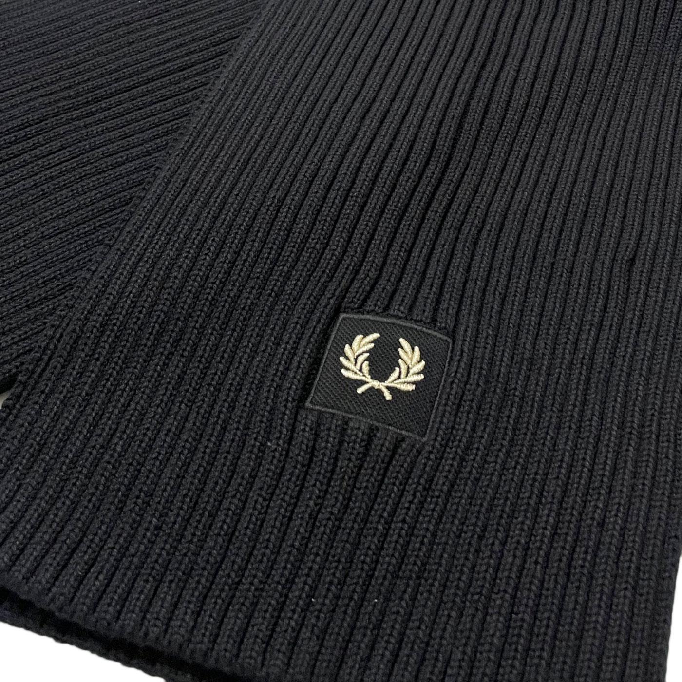Fred Perry Retro Chunky Rib Squared Edge Scarf Black Oatmeal