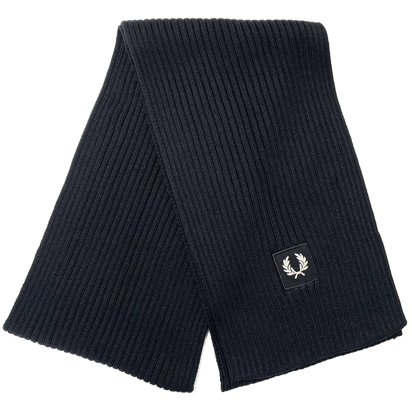 Fred Perry Retro Chunky Rib Squared Edge Scarf Black Oatmeal