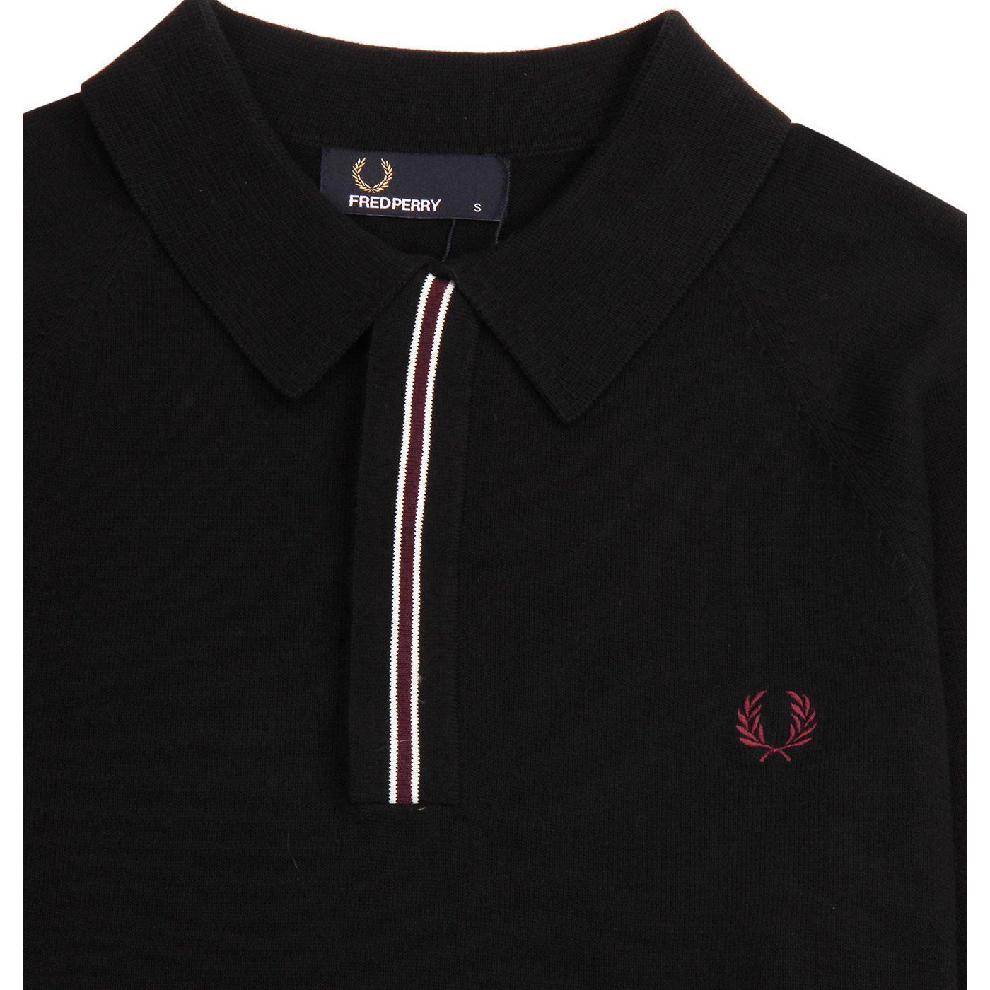 FRED PERRY Men's Contrast Tipping Knitted Polo Top in Black