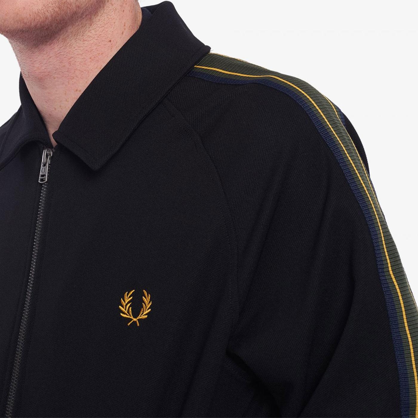 FRED PERRY Retro Striped Tape Tricot Track Jacket in Black