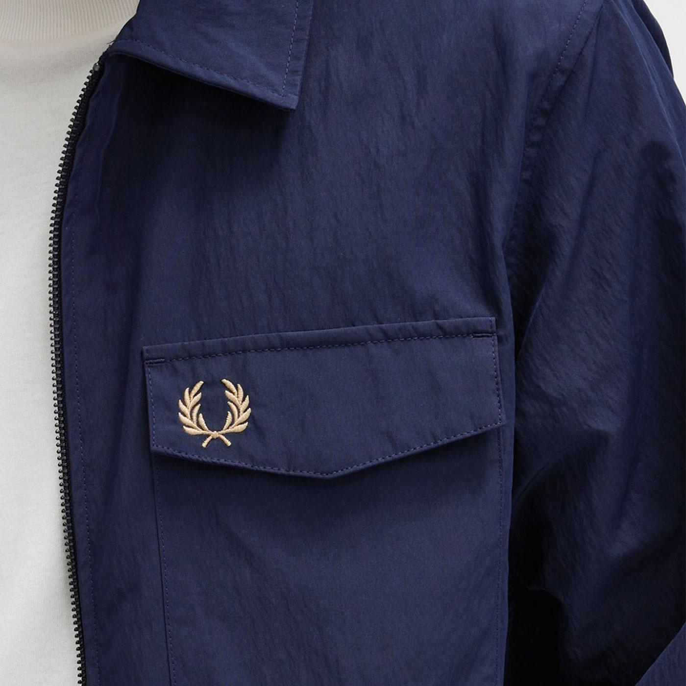 Fred Perry Retro Textured 2- Way Zip Through Overshirt in Navy