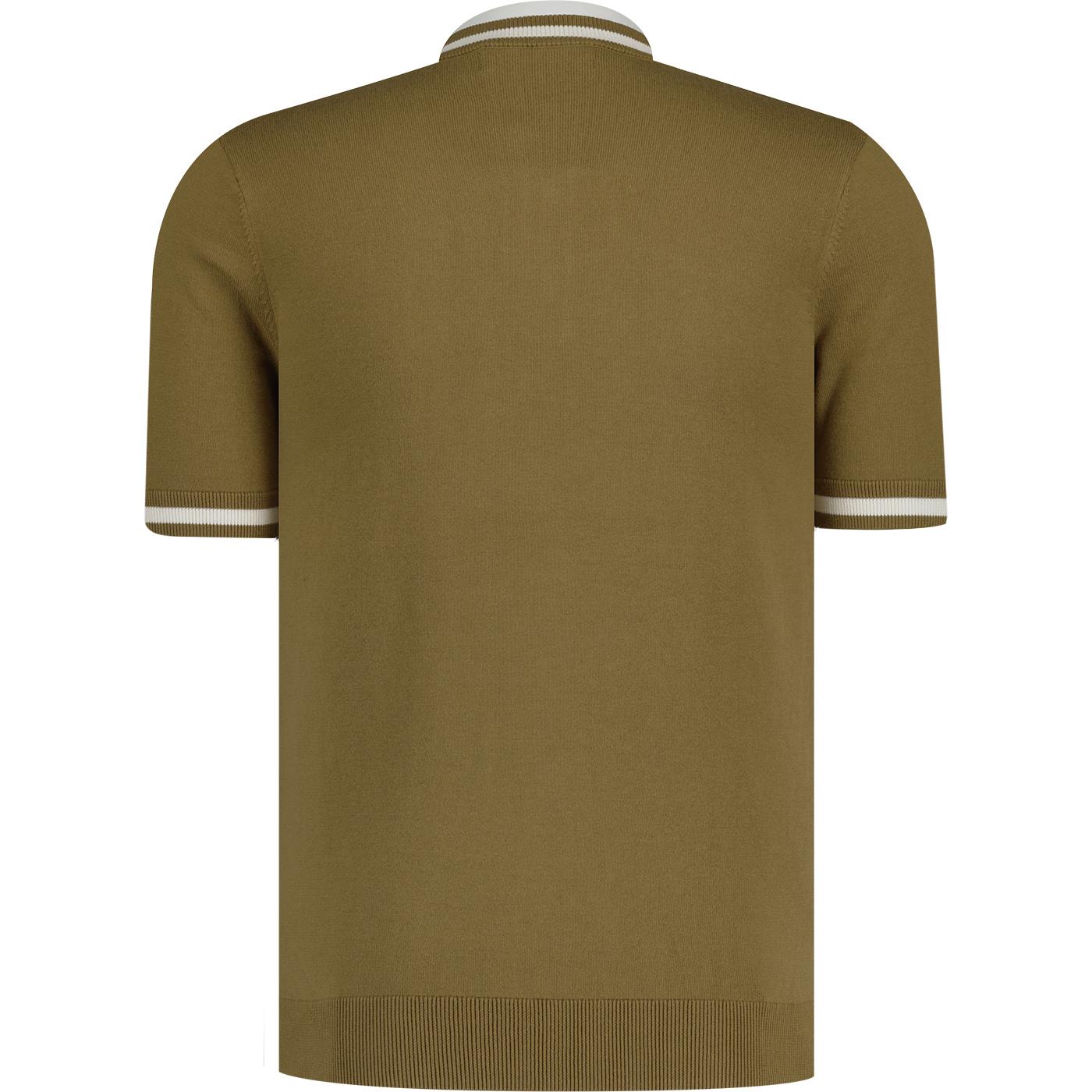 Fred Perry Retro 60s Knitted Henley T-shirt in Shaded Stone