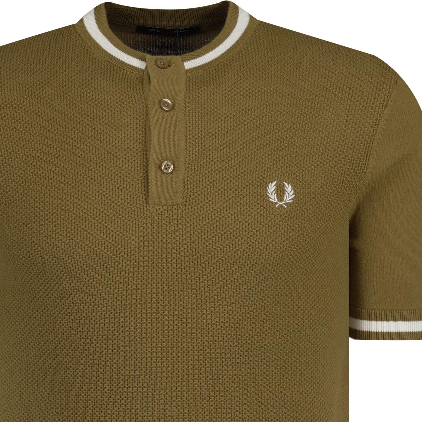Fred Perry Retro 60s Knitted Henley T-shirt in Shaded Stone