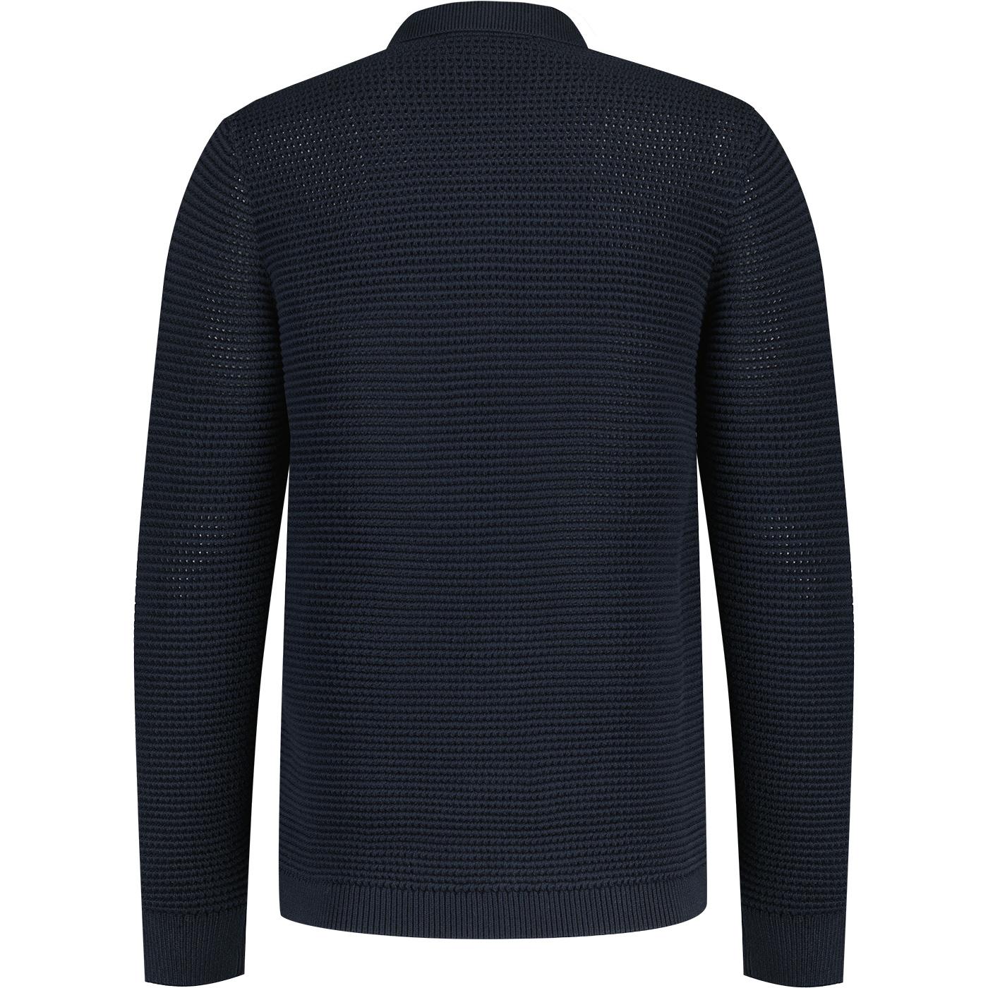 Fred Perry Men's Pointelle Knit Retro Shirt Collar Cardigan Navy