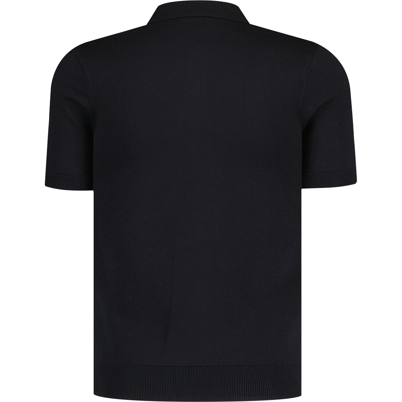 FRED PERRY Texture Front Knitted Retro Mod Polo Shirt Black