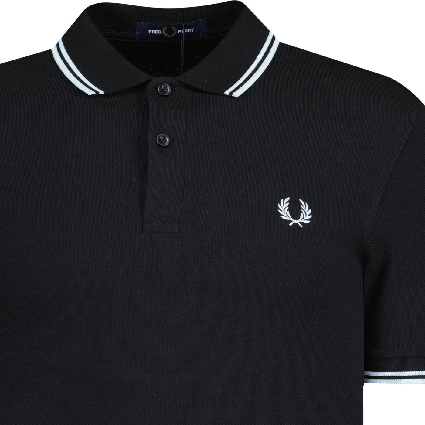 FRED PERRY M3600 Mod Twin Tipped Polo Shirt Black Light Ice