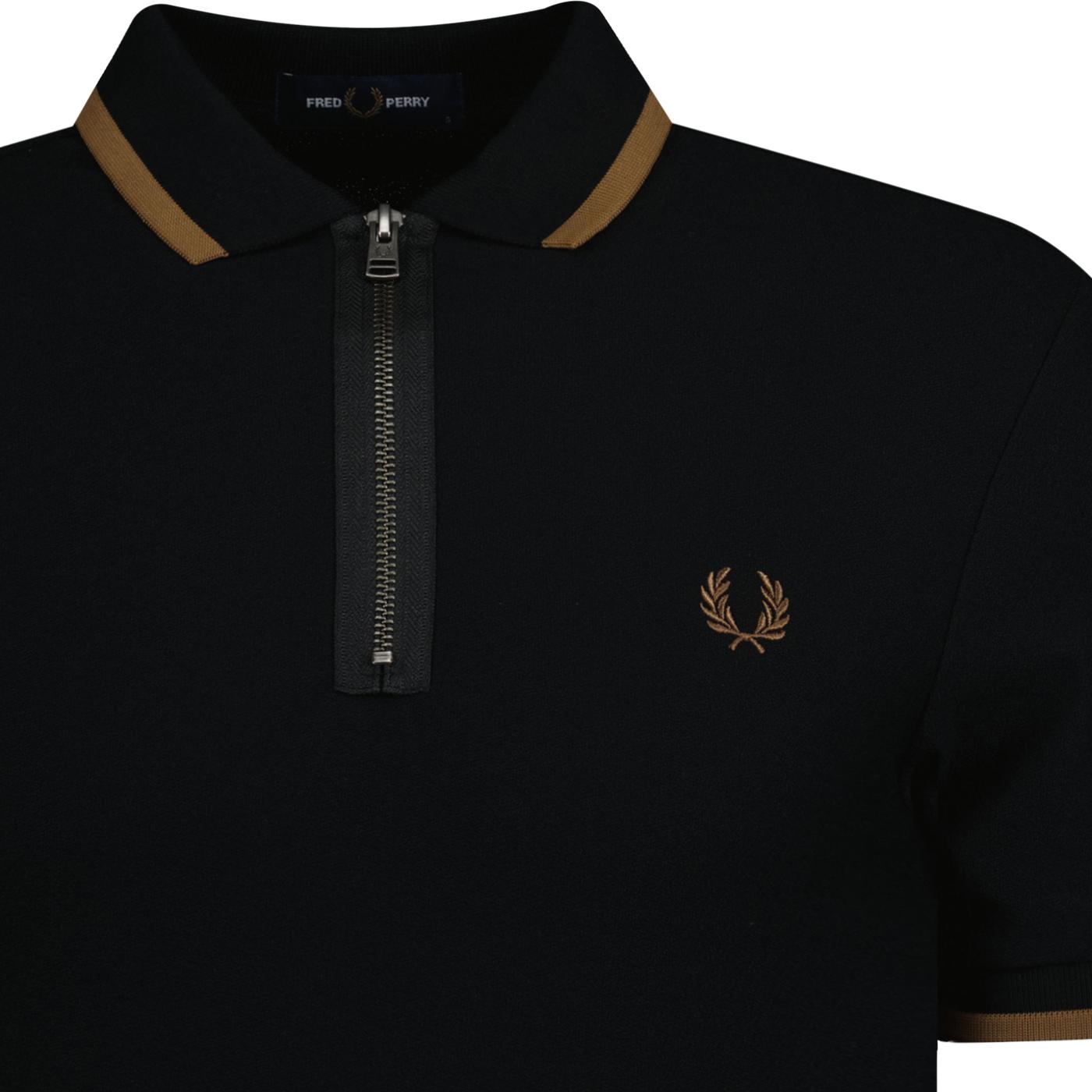 FRED PERRY Half Zip 60s Mod Knit Polo Shirt in Black