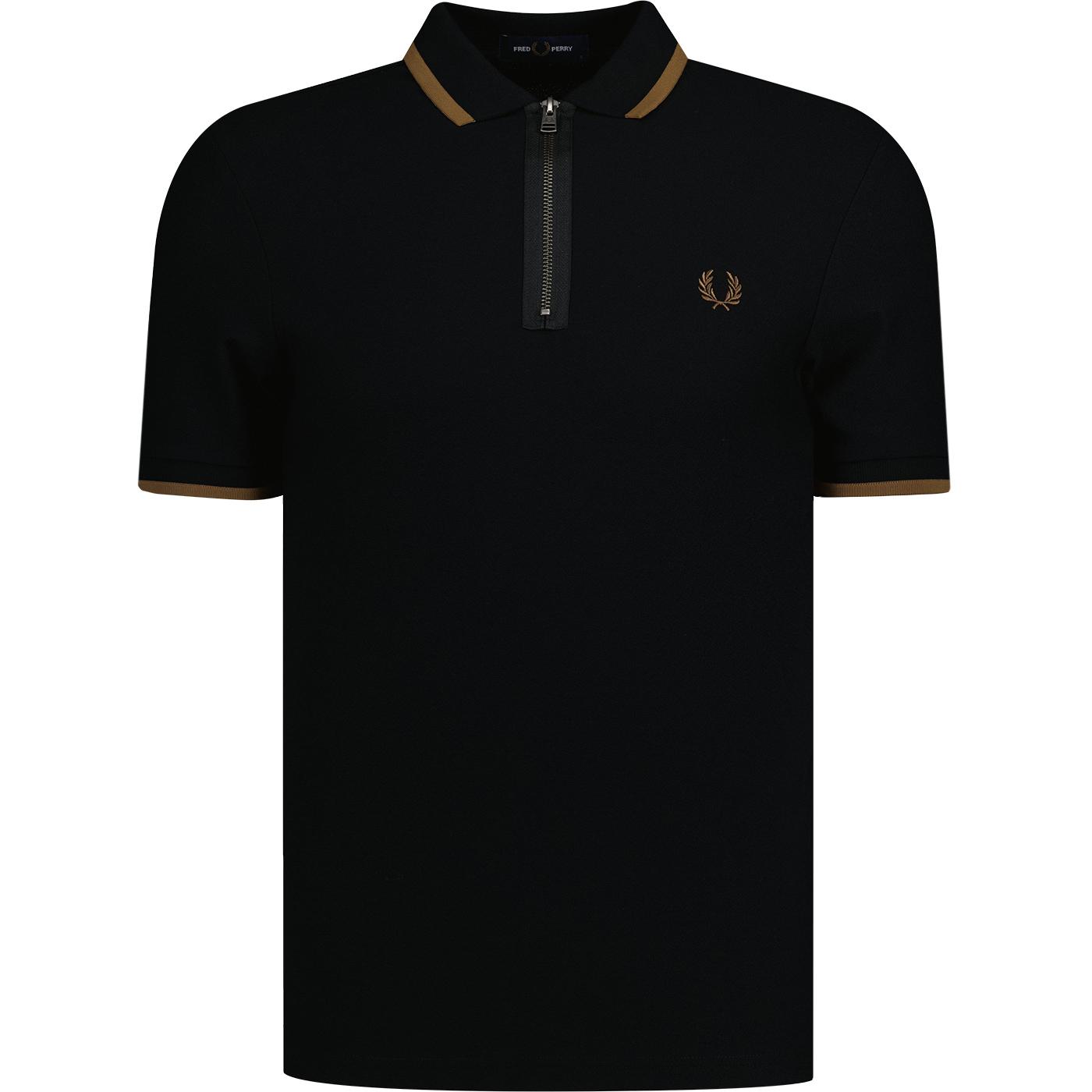 FRED PERRY Half Zip 60s Mod Knit Polo Shirt in Black