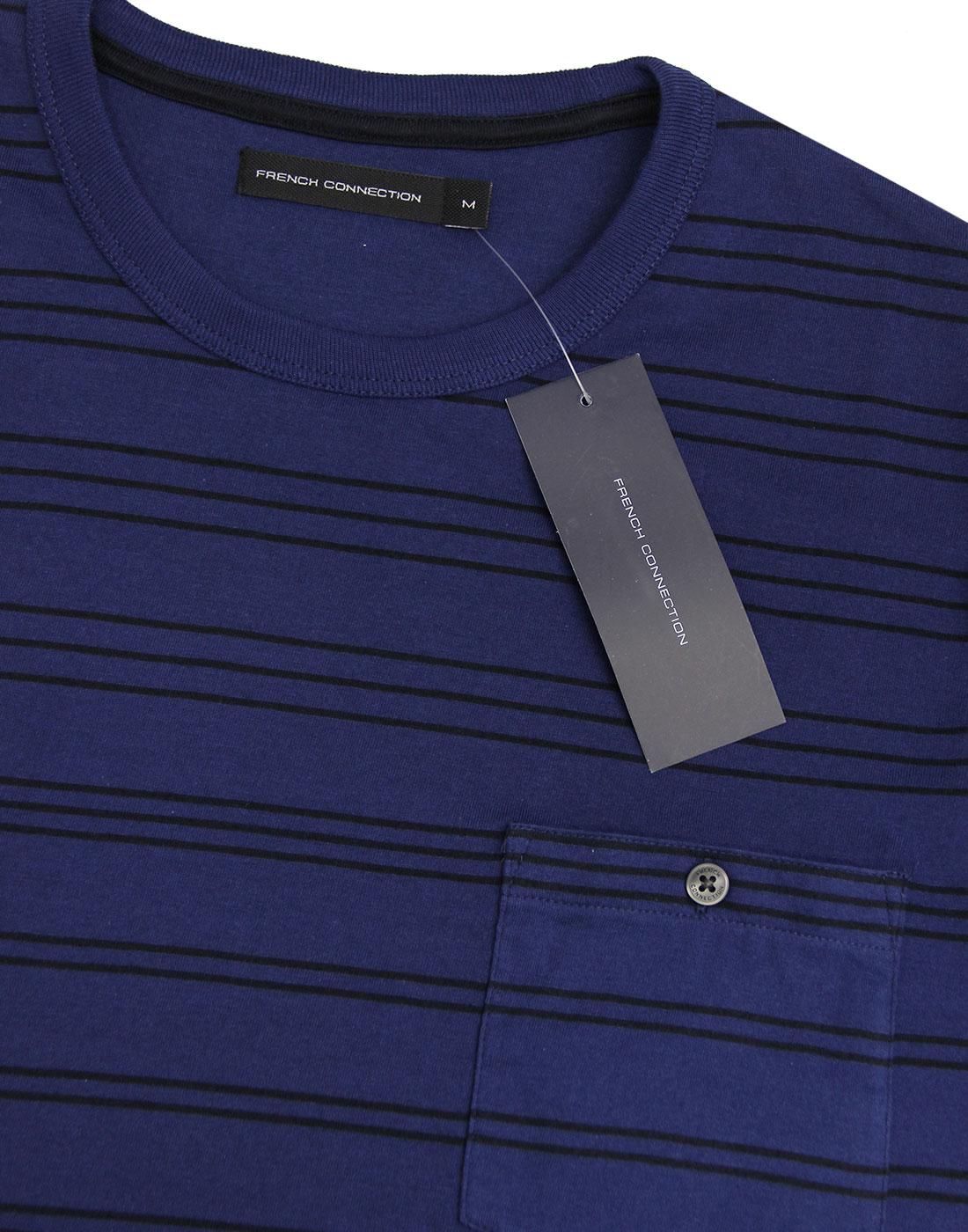 FRENCH CONNECTION 60s Graded Stripe Tee in French Blue