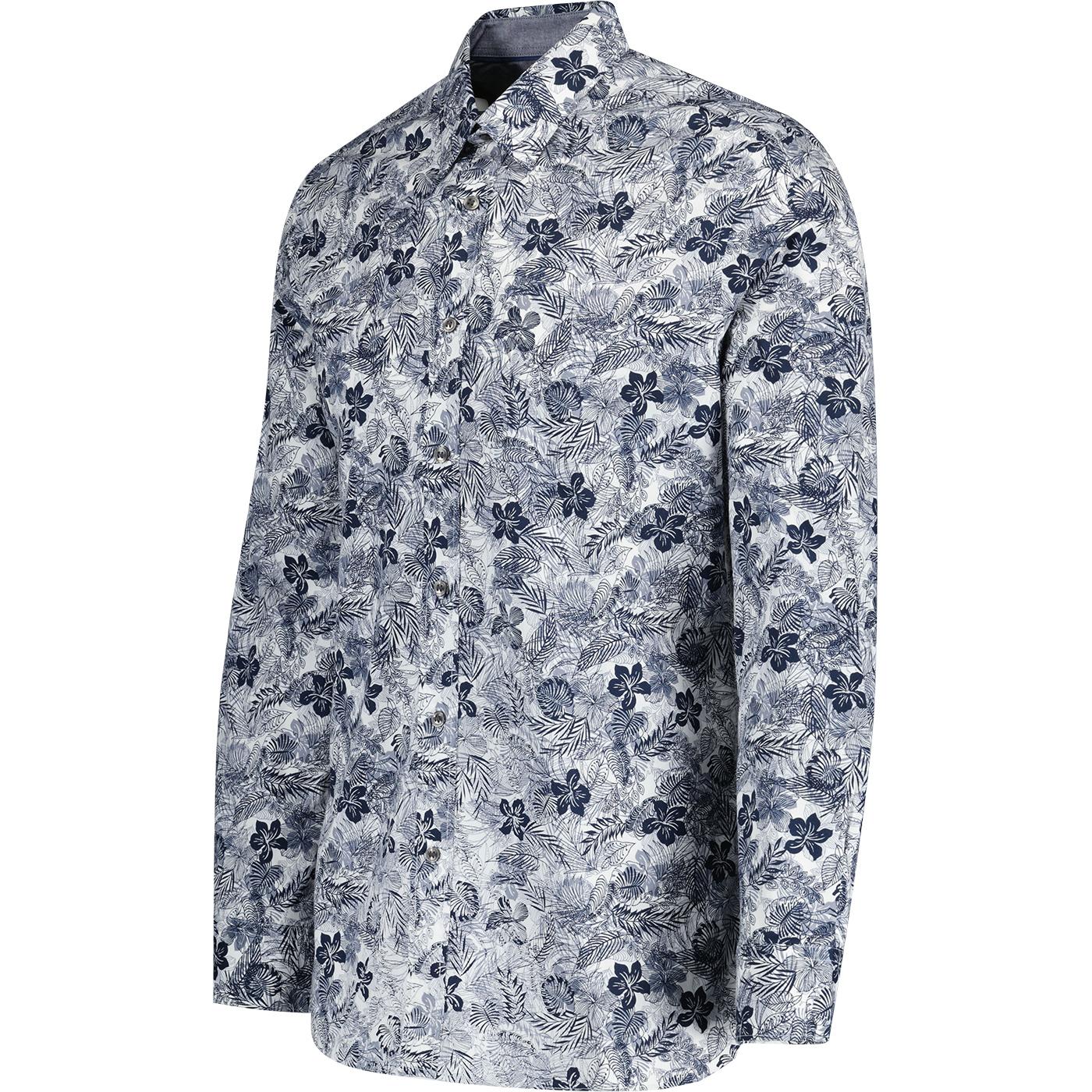 French Connection bold Navy Floral long sleeve cotton Mod Shirt