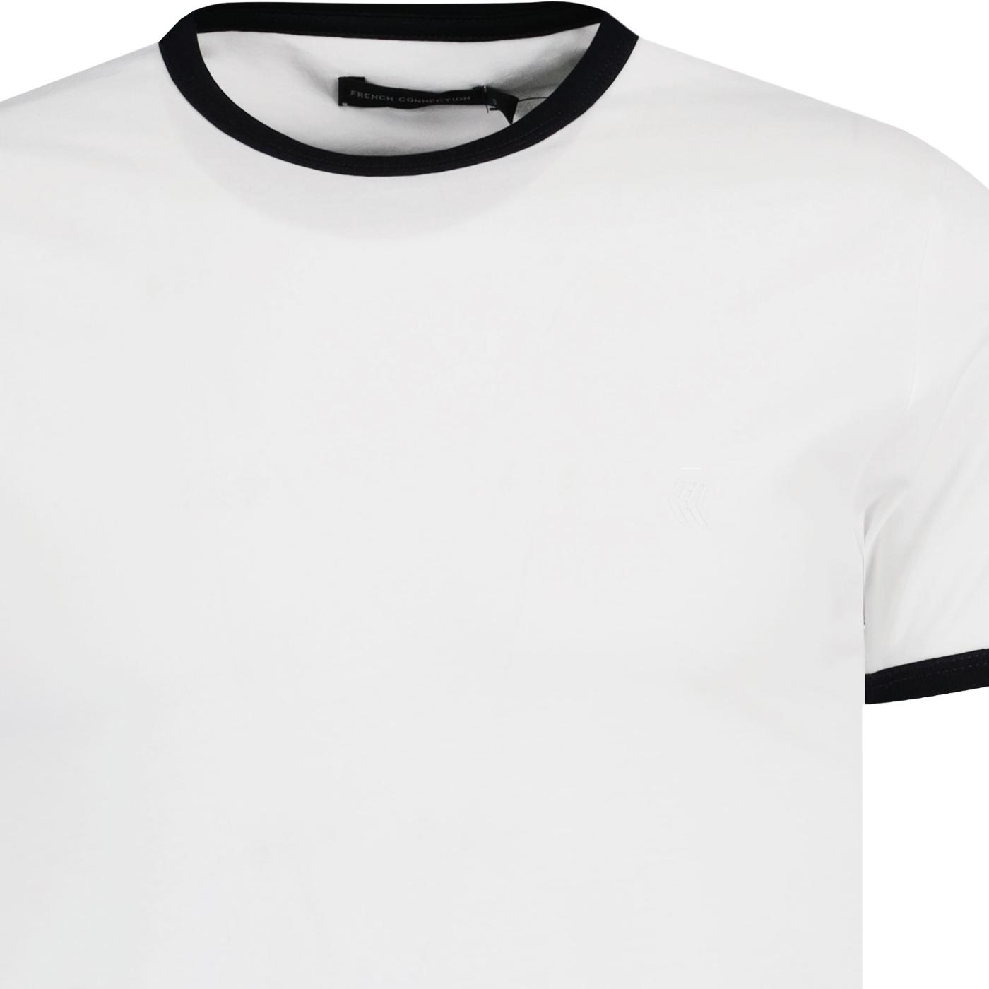 French Connection Retro Ringer T-shirt in White and Dark Navy