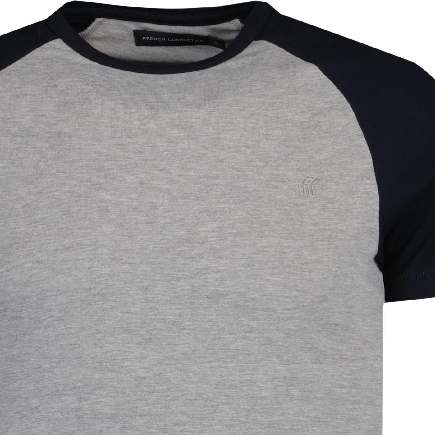 French Connection Retro Raglan Short Sleeve Tee in Grey Navy