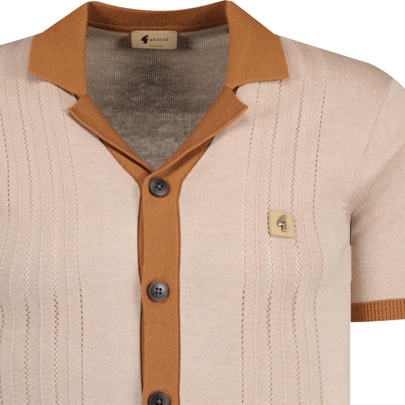 Gabicci Vintage Arlo Cuban Collar Button Through Polo Granola