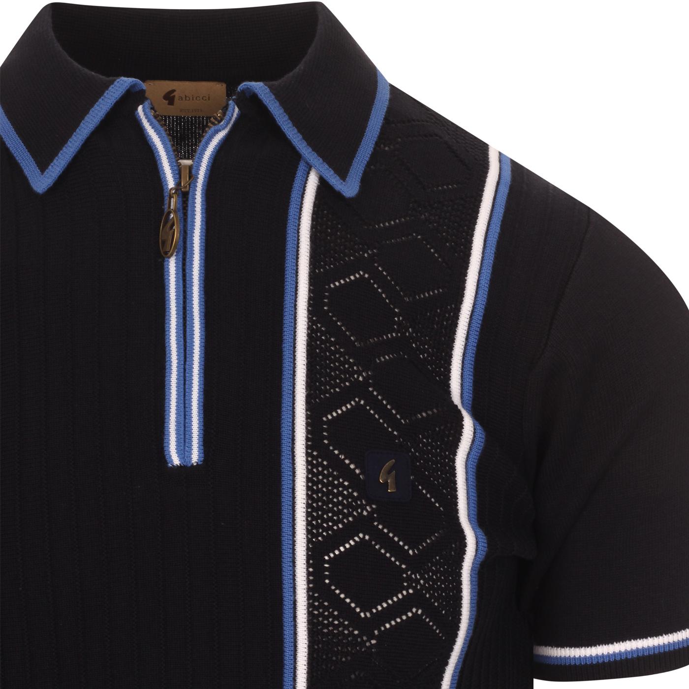 McQueen GABICCI VINTAGE Pointelle Rib Knit Polo Top Navy