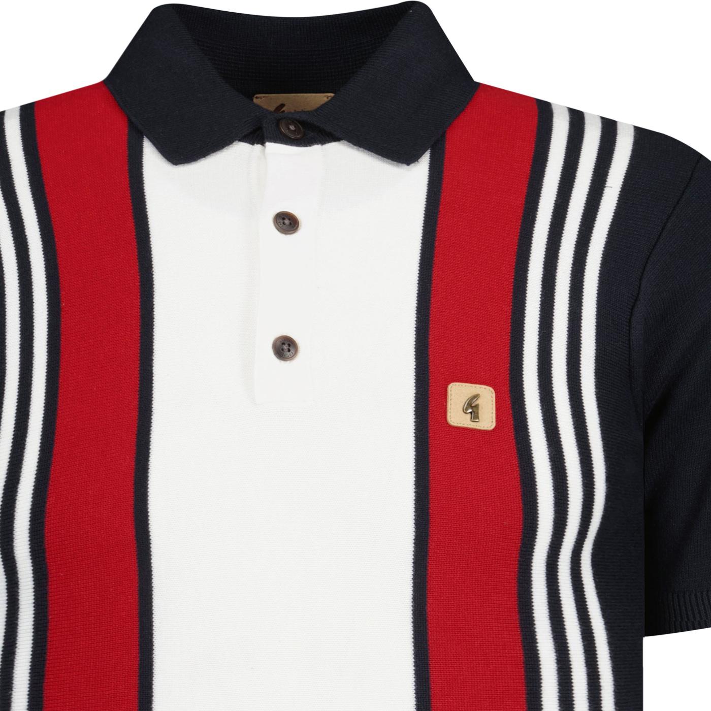Gabicci Vintage Searle Retro Striped Knitted Polo Shirt in Navy