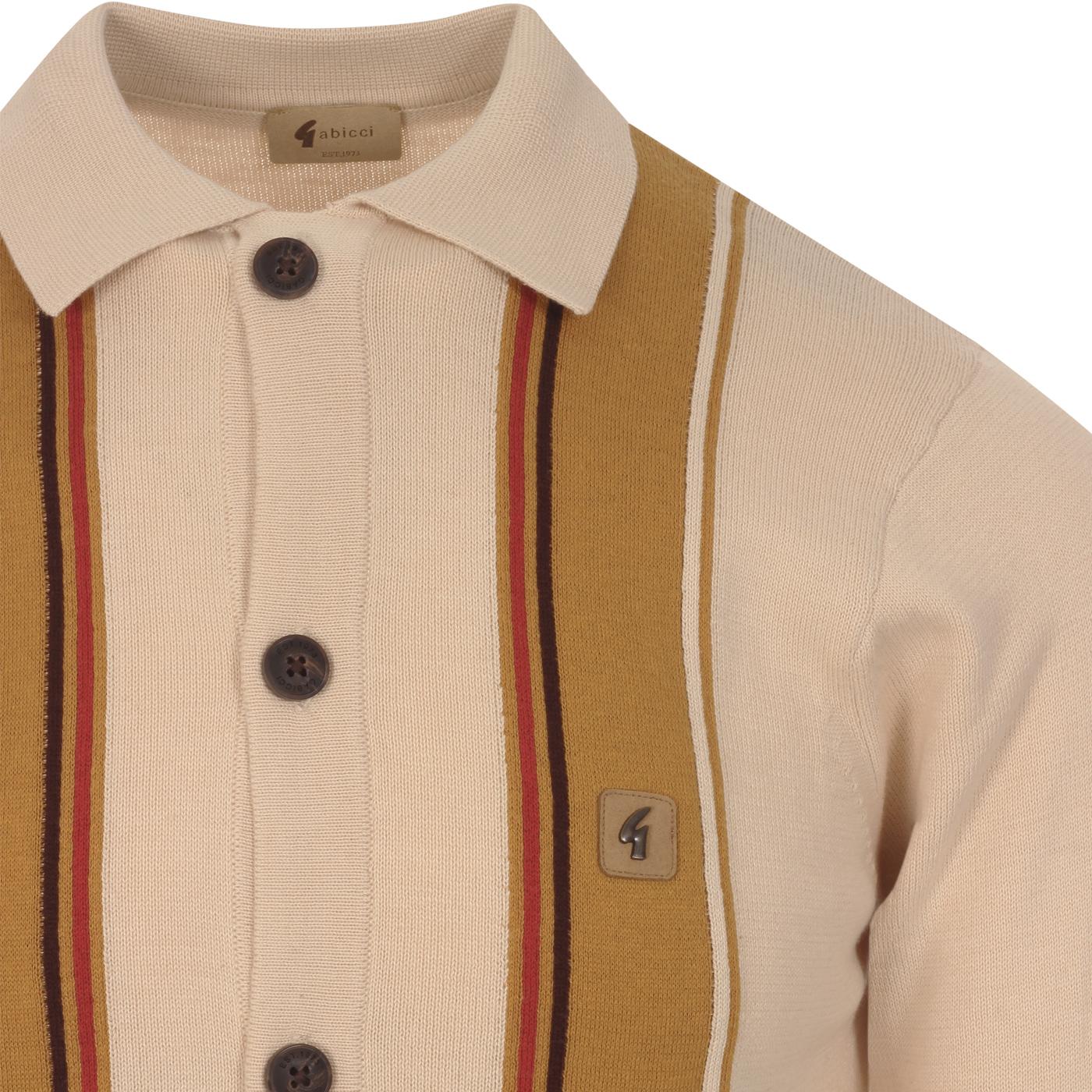 GABICCI VINTAGE Tiller Stripe Knit Mod Polo Cardigan Oatmeal