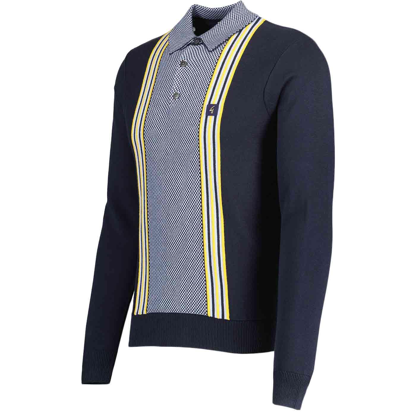 Gabicci Vintage Hadon Micro Check Knitted Polo Shirt in Navy