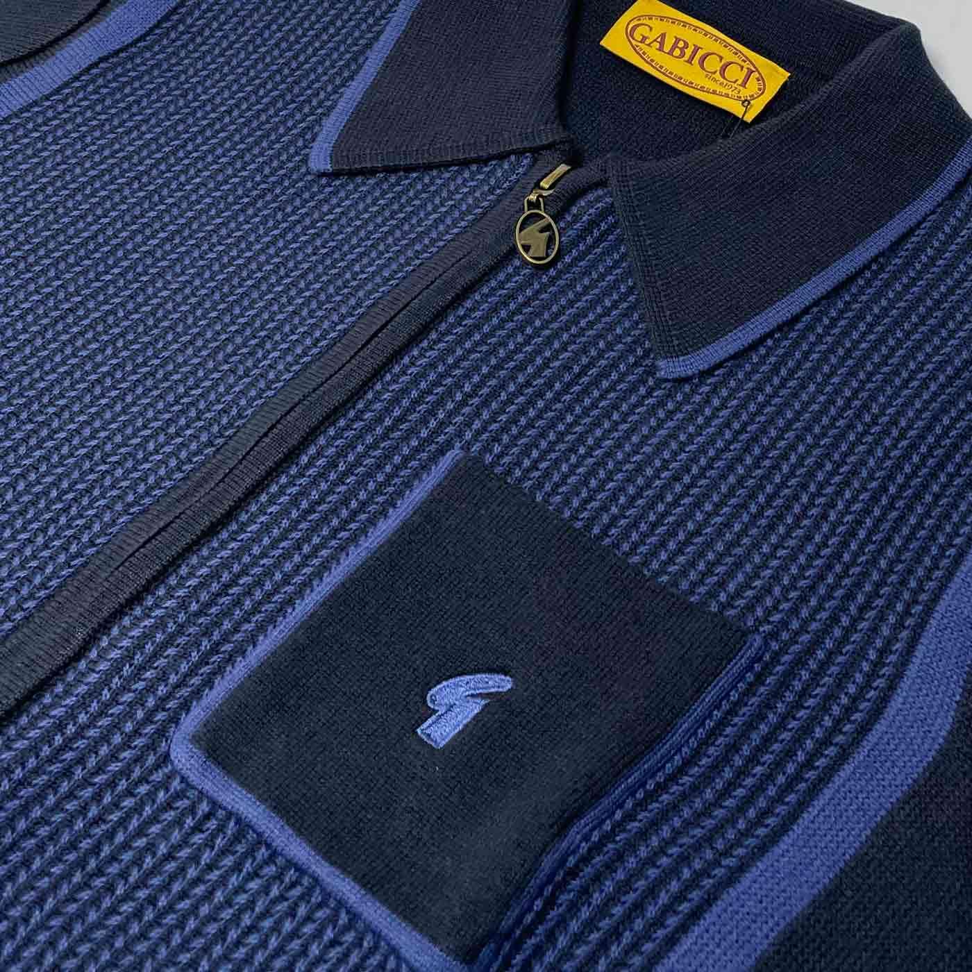 Gabicci Vintage Somerfield Zip Through Polo Cardigan in Navy